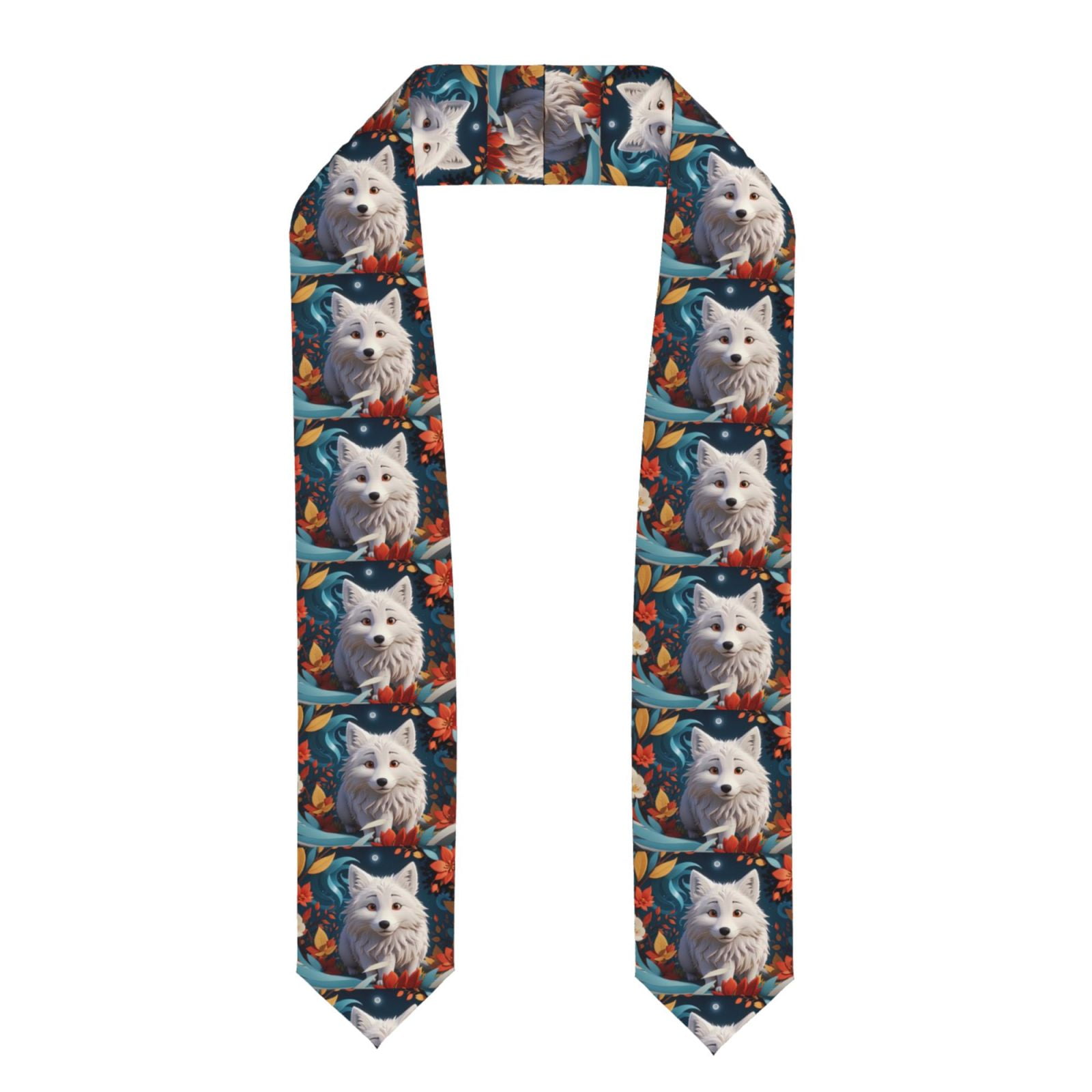 Lukts White Wolf With Flowers for Graduation Shawl Ribbon, Unisex 36x5 ...