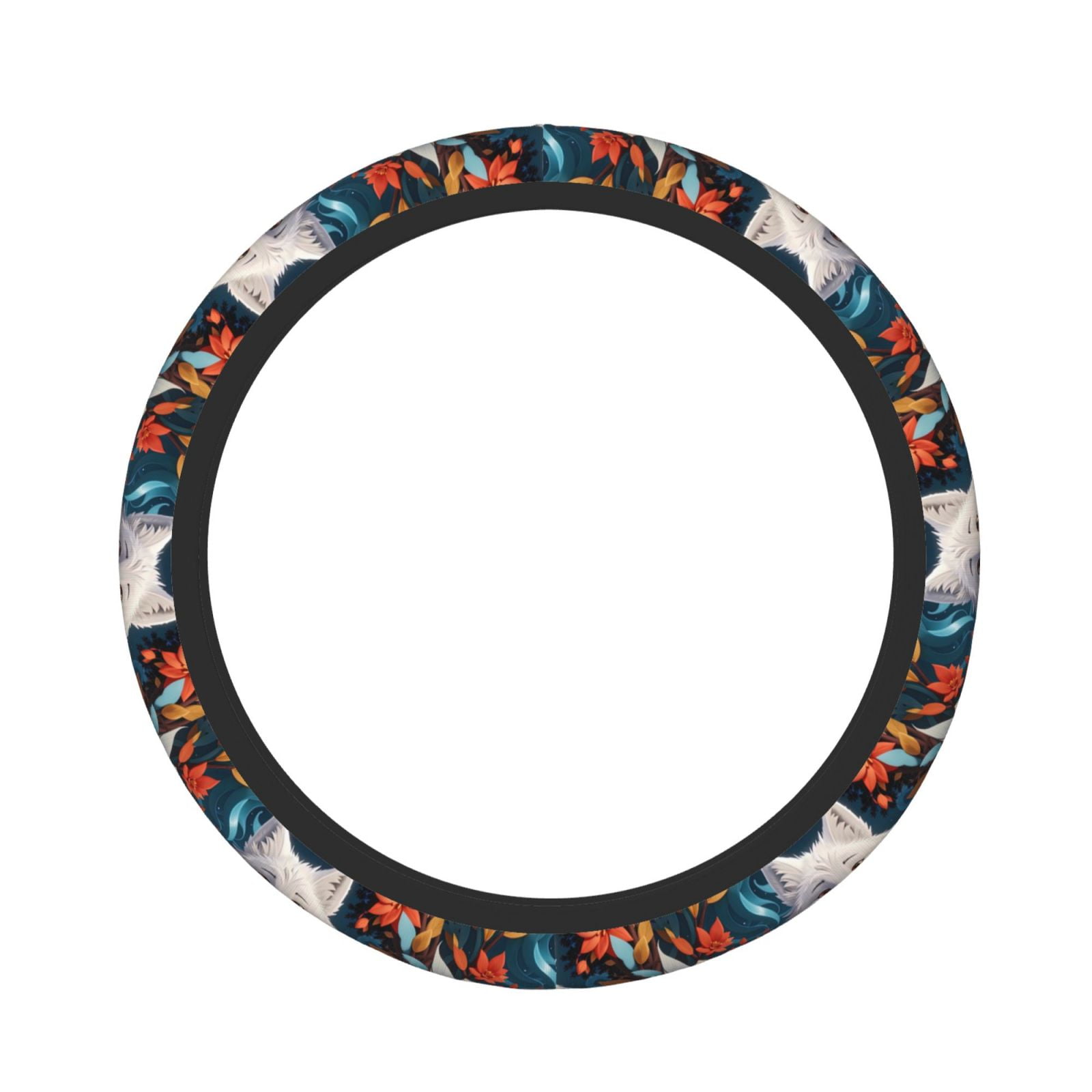 Lukts White Wolf With Flowers teering Wheel Cover,Stretch Elastic ...