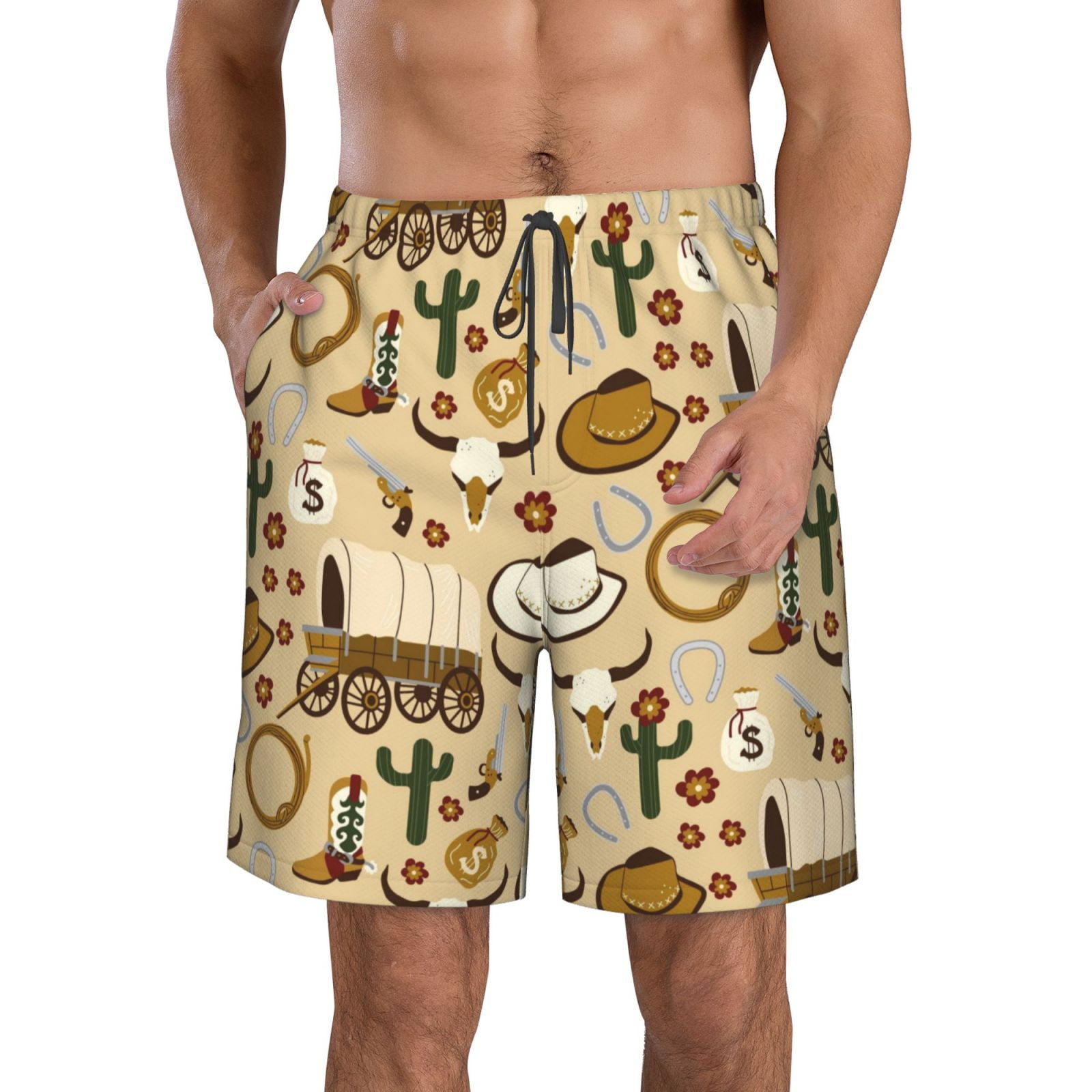 Lukts Wild West Cowboy Mens Swim Trunks Quick Dry Swim Shorts With ...
