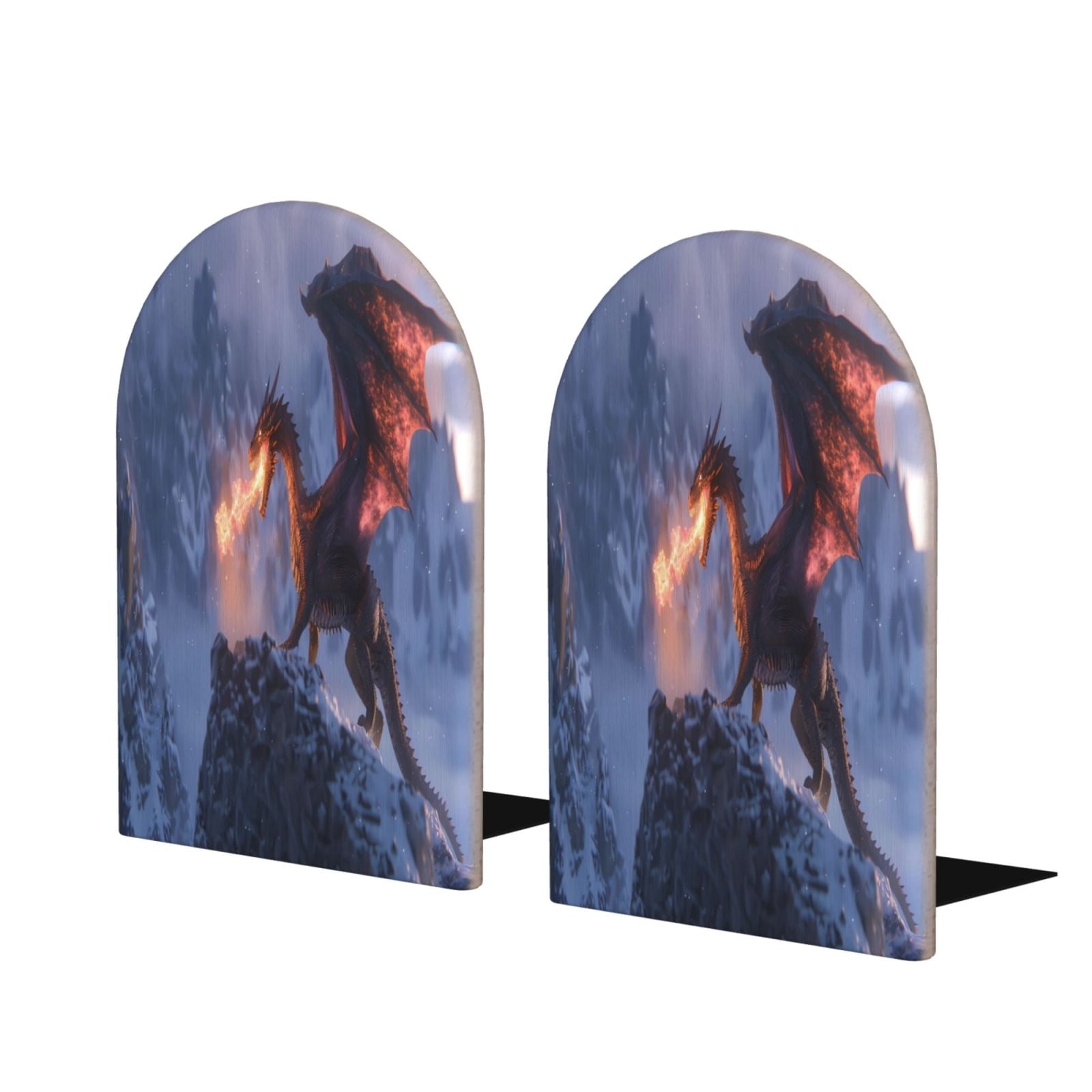 Lukts Winter Fire Dragon for Wooden Bookends, Heavy Duty Metal ...