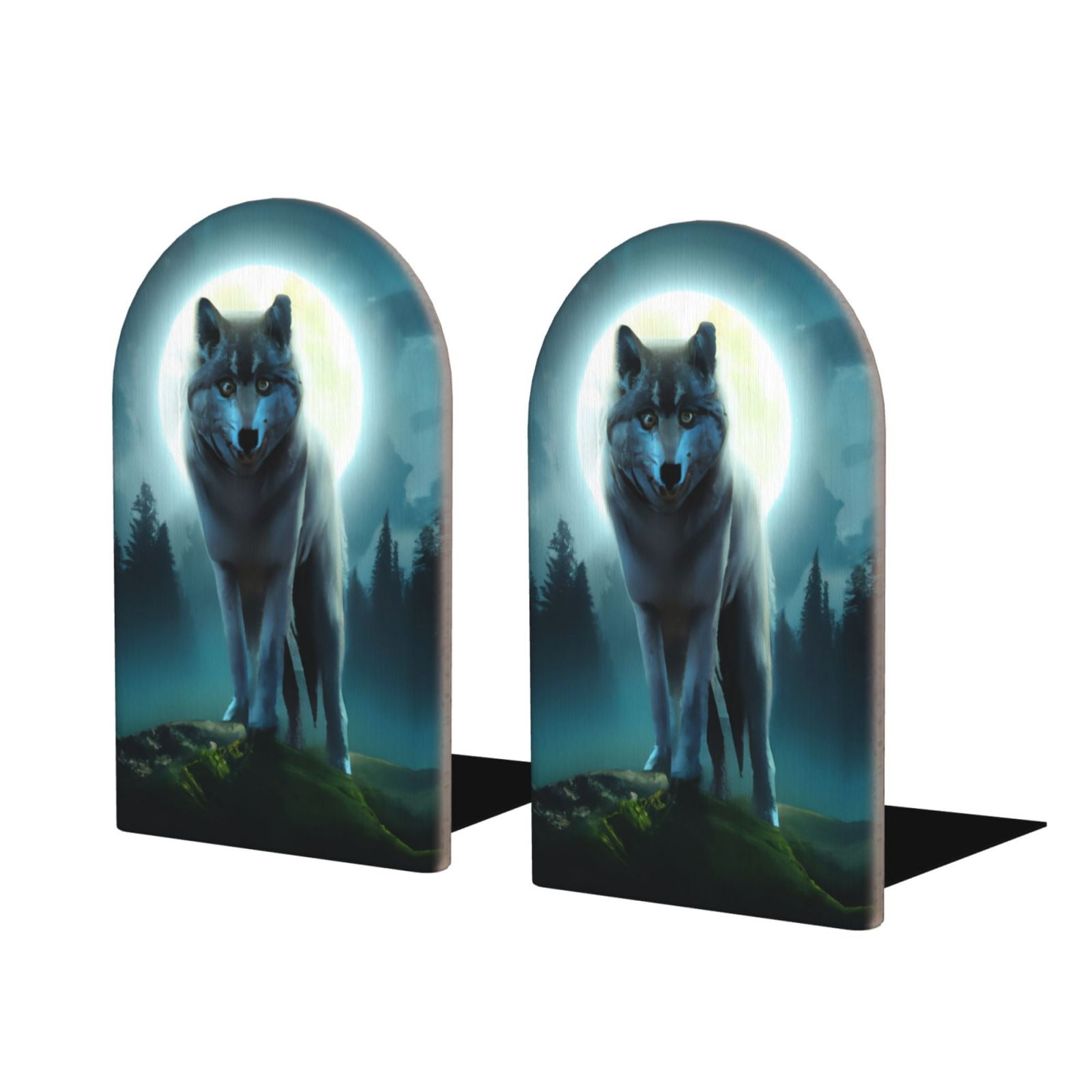 Lukts Wolf Print Wood Bookends,Non-Skid Bookend for Shelves,Heavy Duty ...