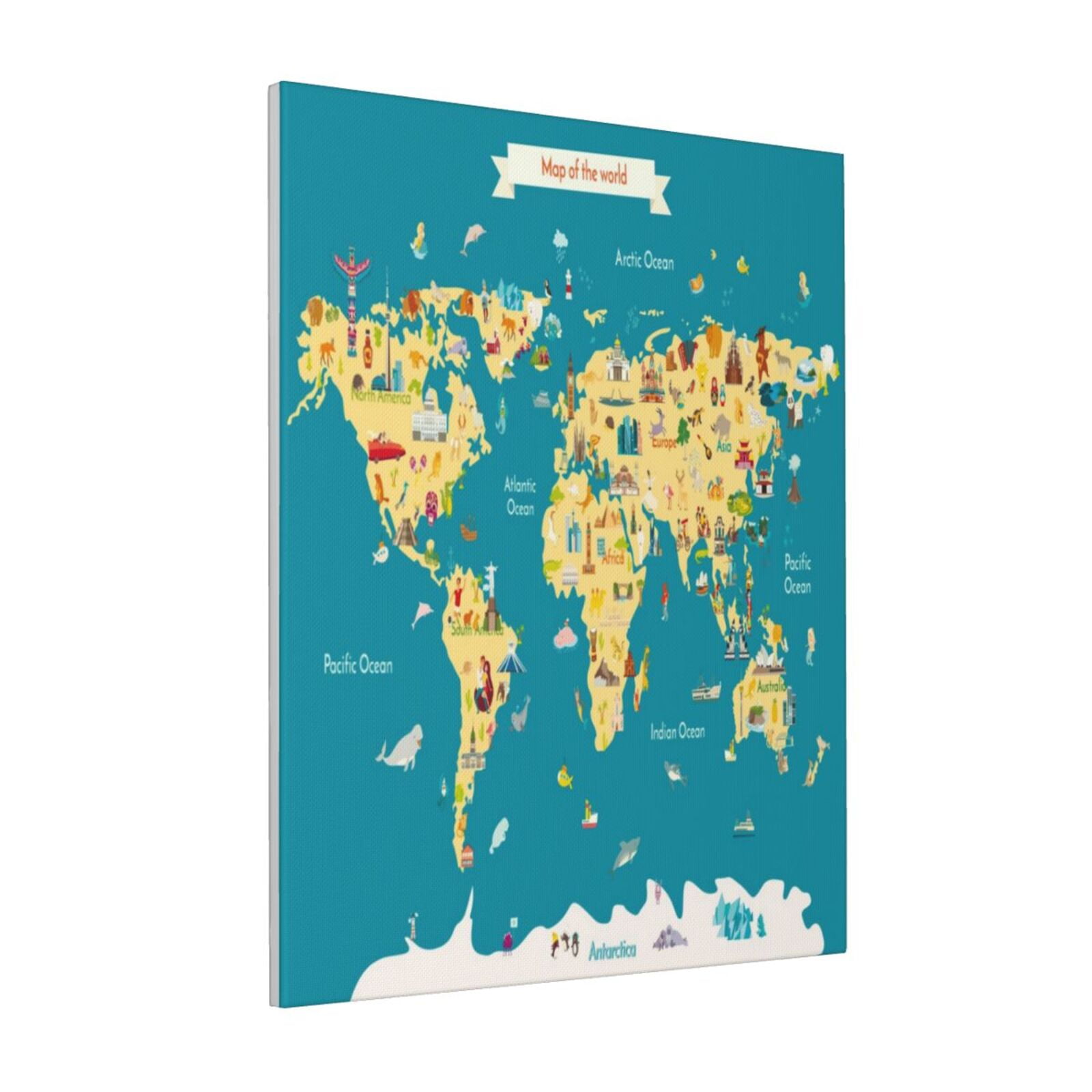 Lukts World Map With Landmarks for Canvas Decorative Paintings ...