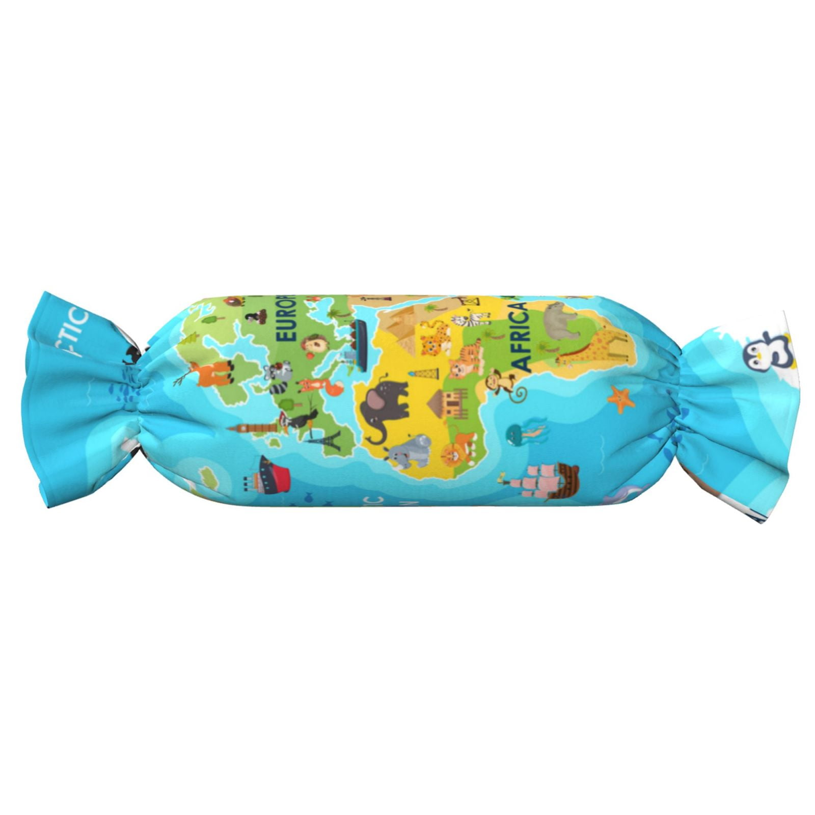 Lukts World Map With Animals Landmarks for Cylindrical Candy Pillow ...