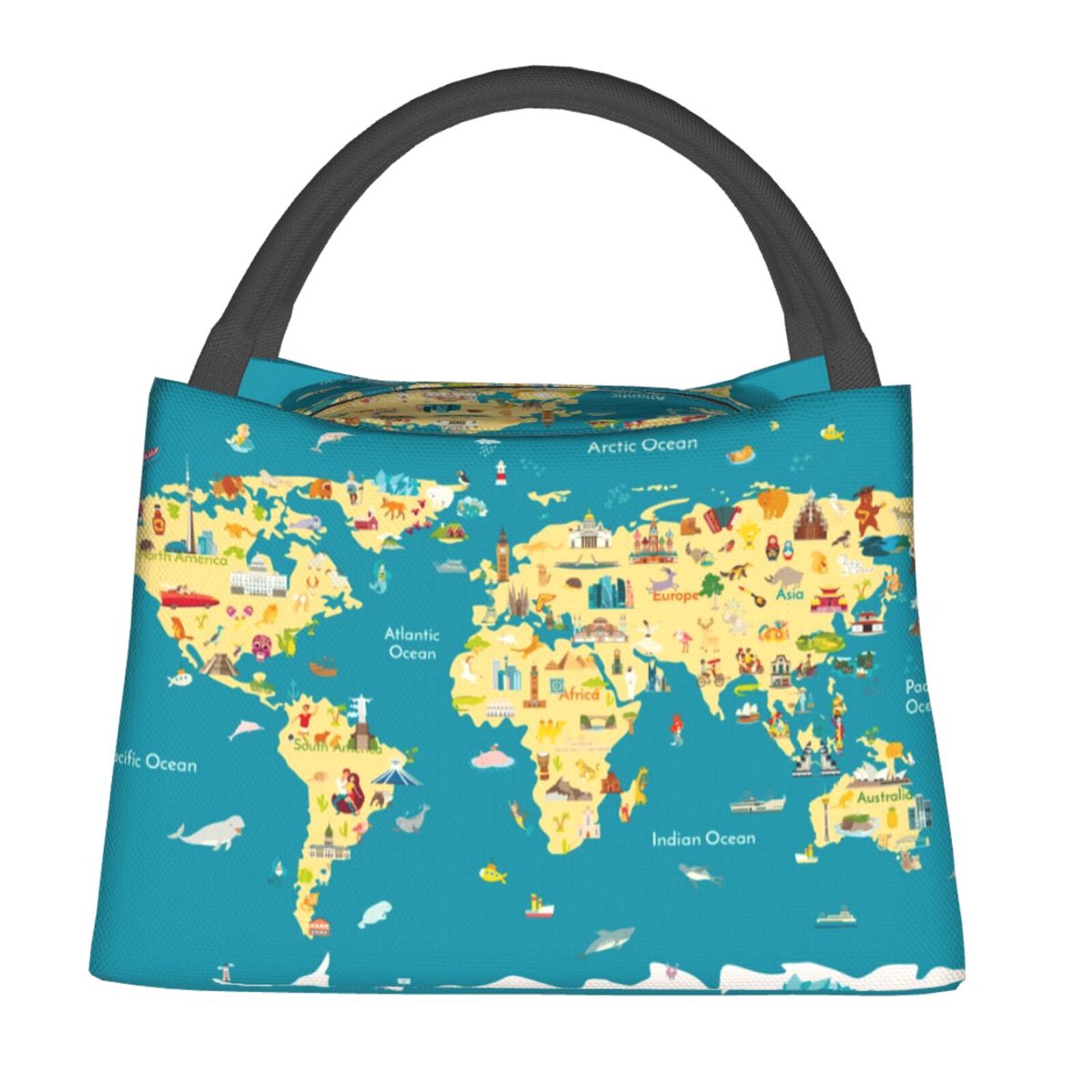 Lukts World Map With Landmarks Pattern Small Lunch Bag for Men Women ...