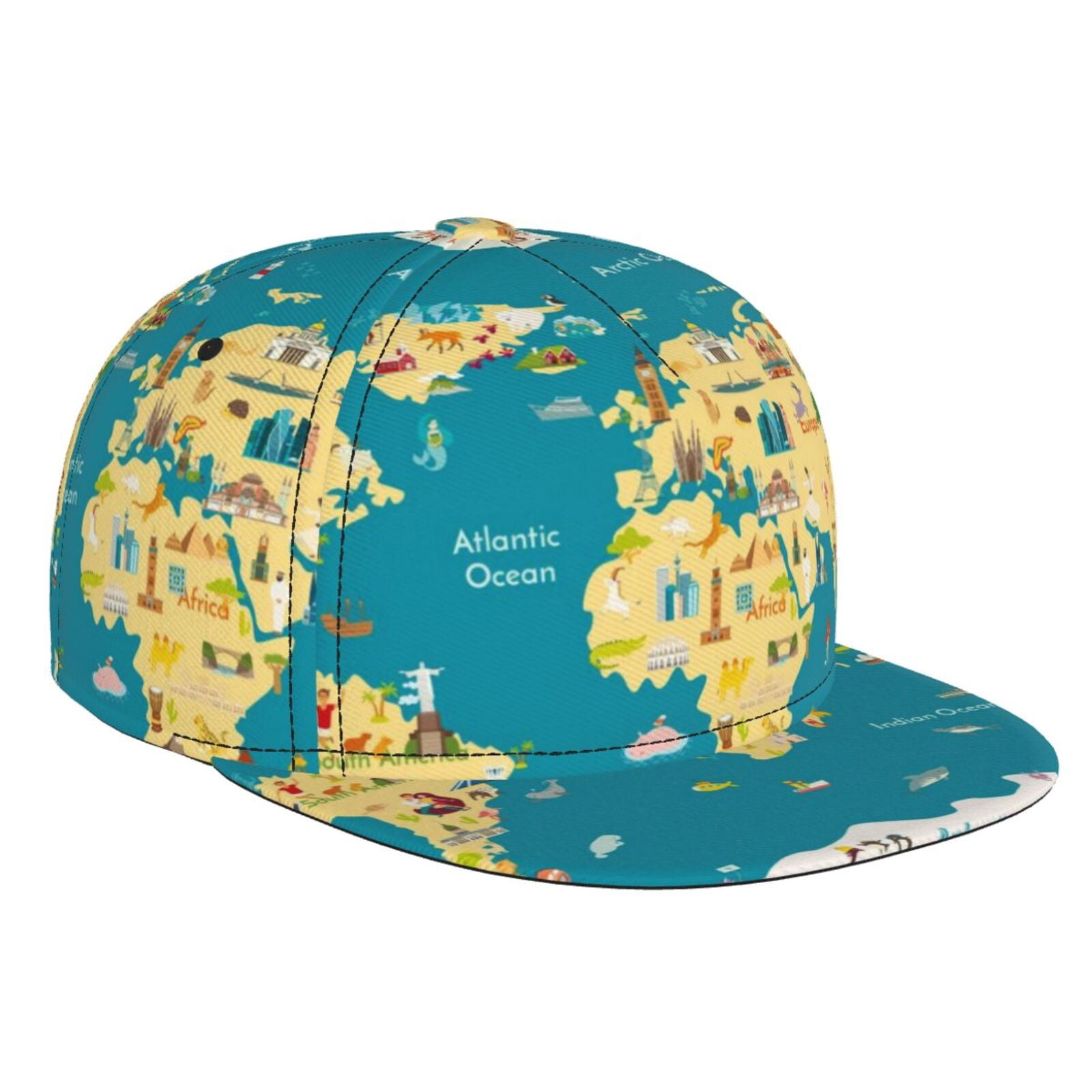 Lukts World Map With Landmarks for Flat Brim Baseball Cap, Sun ...