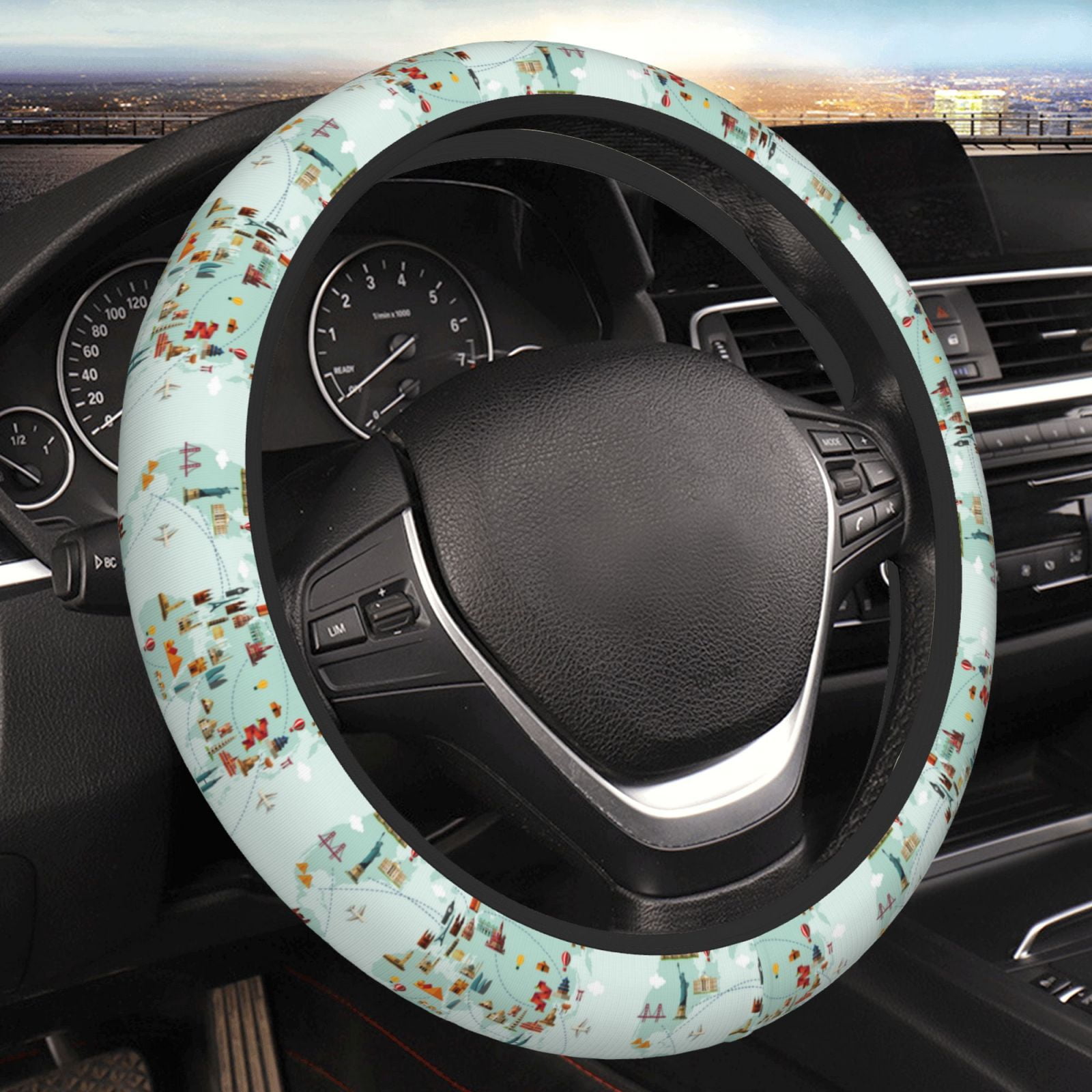 Lukts World Travel Map Steering Wheel Cover,Stretch Elastic Universal ...