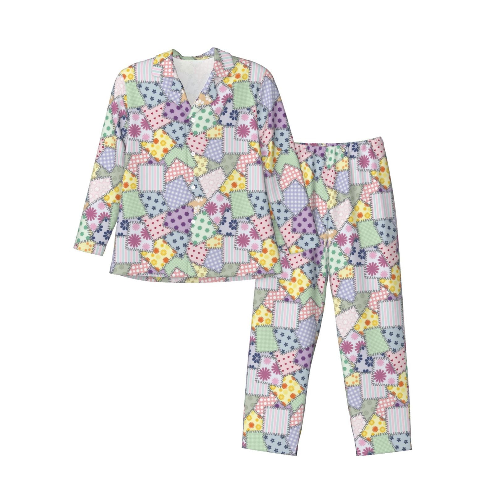 Lukts different patchwork Print Men’s Pajamas Set - Long Sleeve Button Down Sleep Shirt and ...