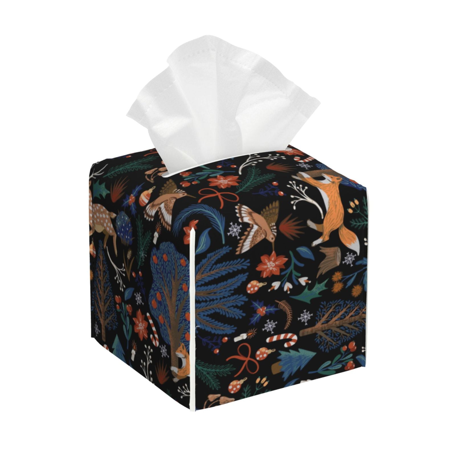 Lukts fall fox deer bird for Leather Tissue Box Cover Square，Decorative ...