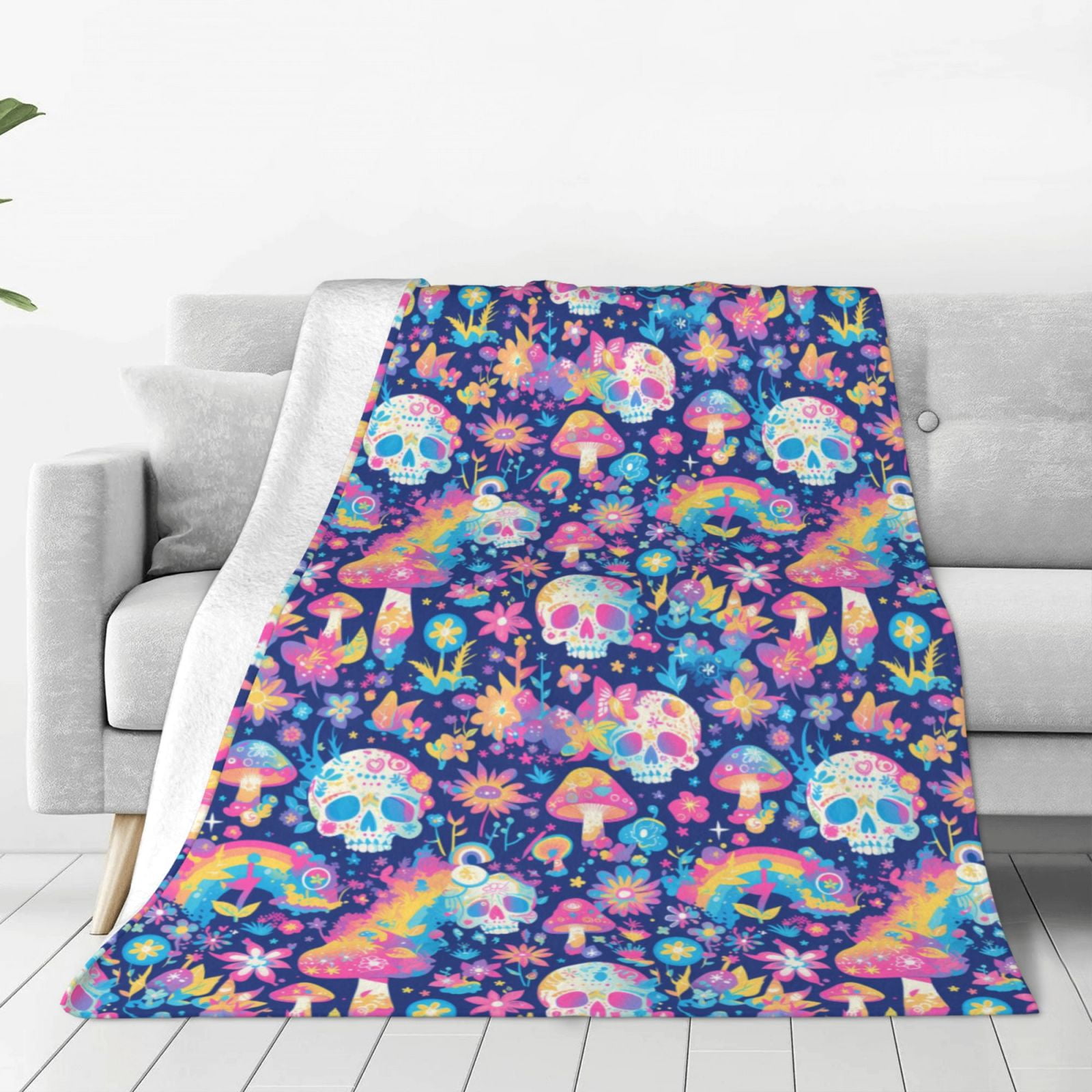 Lukts mushroom Skull rainbow color patten Ultra-Soft Microfiber Fleece ...