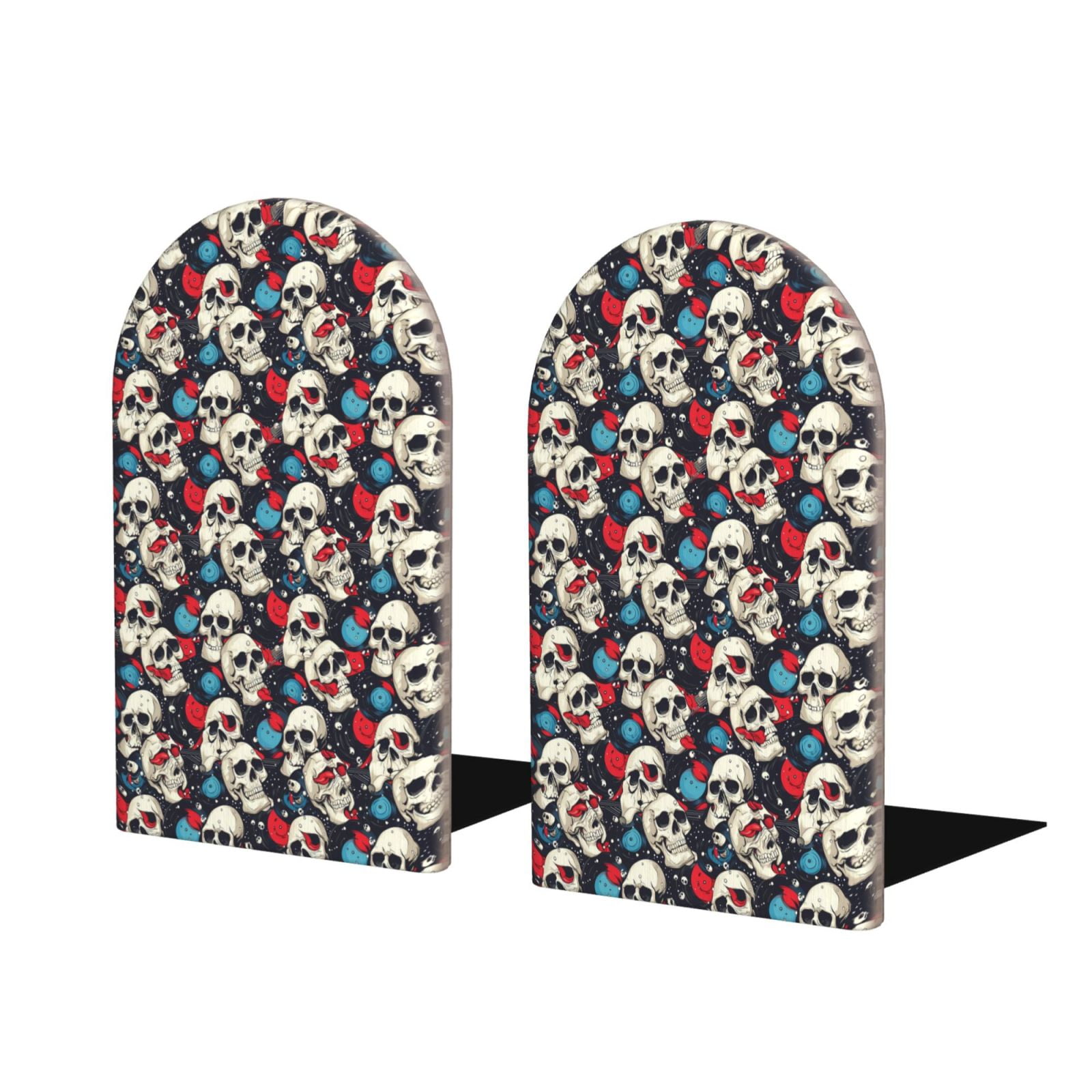 Lukts rock record Skull artist Print Wood Bookends,Non-Skid Bookend for ...