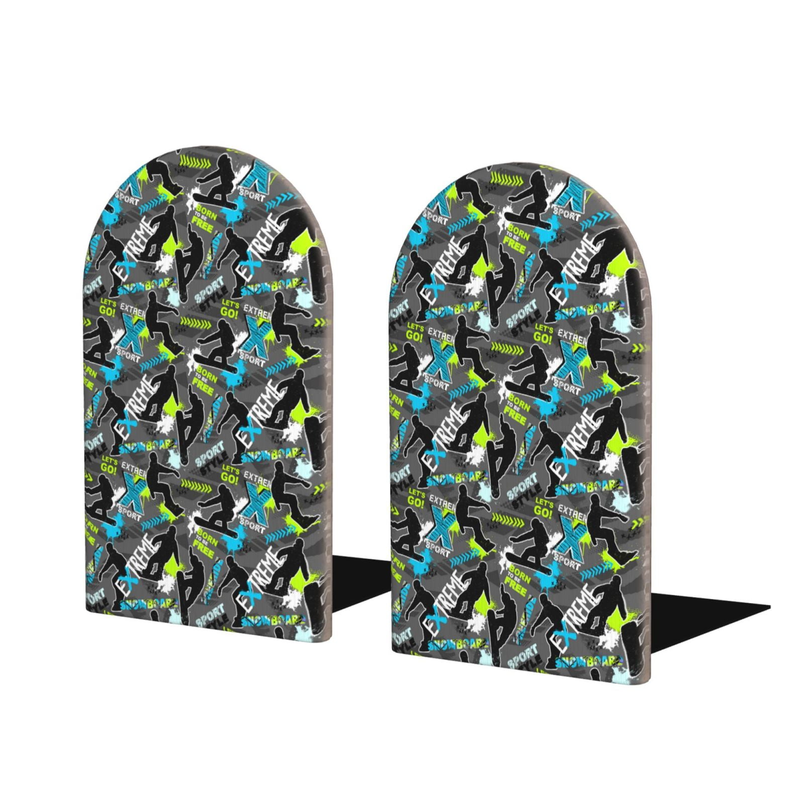 Lukts sport sonw board Print Wood Bookends,Non-Skid Bookend for Shelves ...