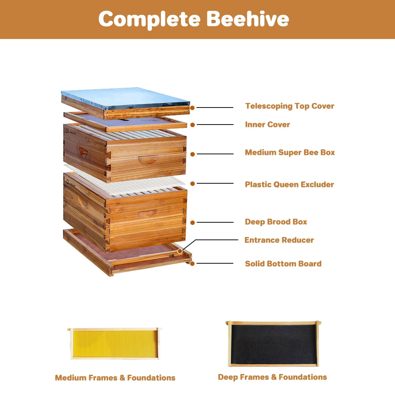 Luku 10-Frame Langstroth Bee Hive, Beeswax Coated Cedar Beehive Kit ...