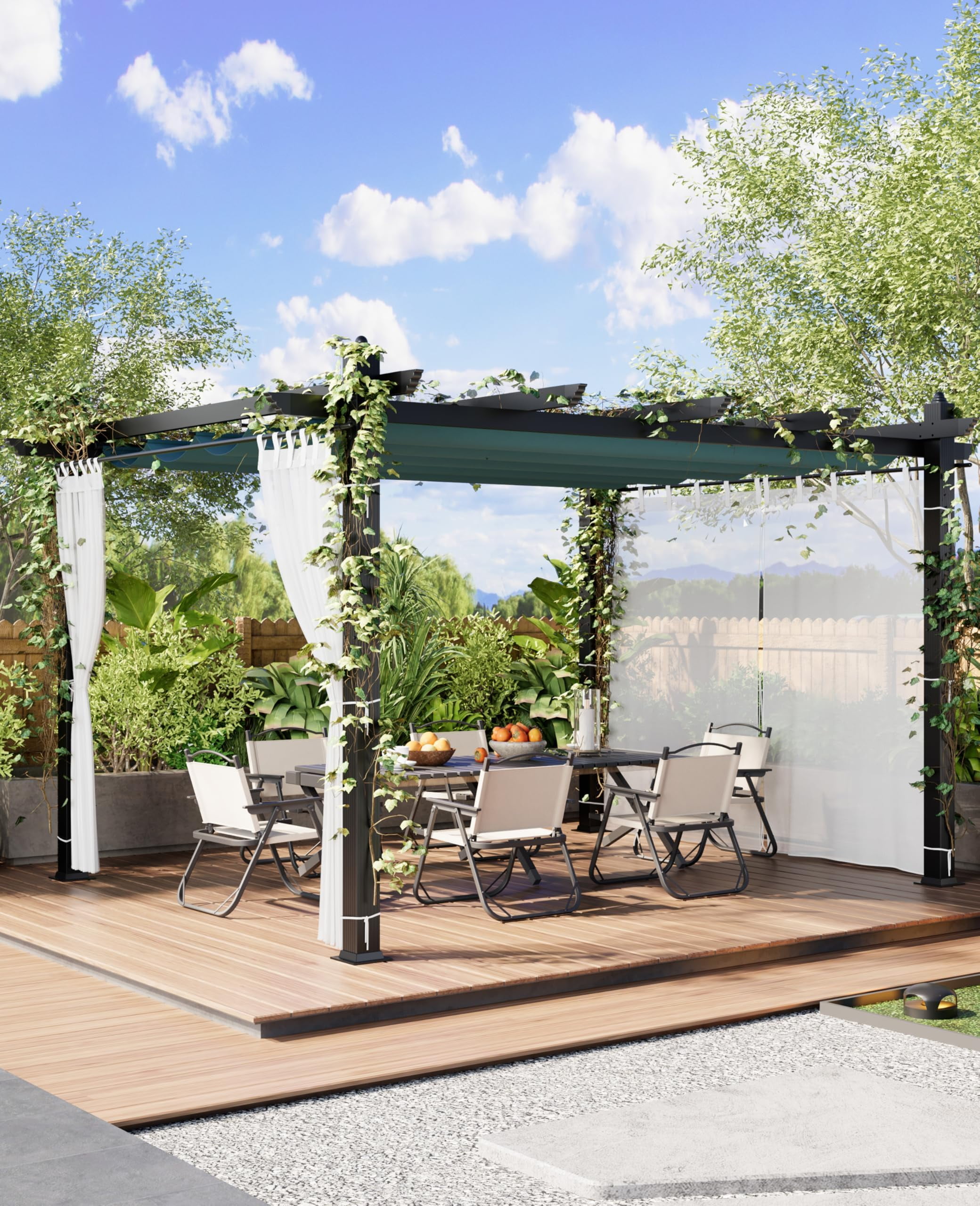 Luku 10 x 13 Ft Wood-Grain Aluminum Pergola Outdoor Pergola with ...