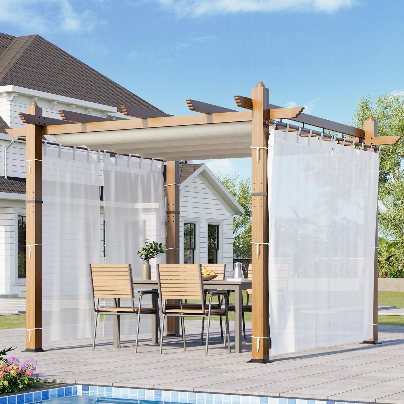 Luku 10 x 13 Ft Wood-Grain Aluminum Pergola Outdoor Pergola with ...