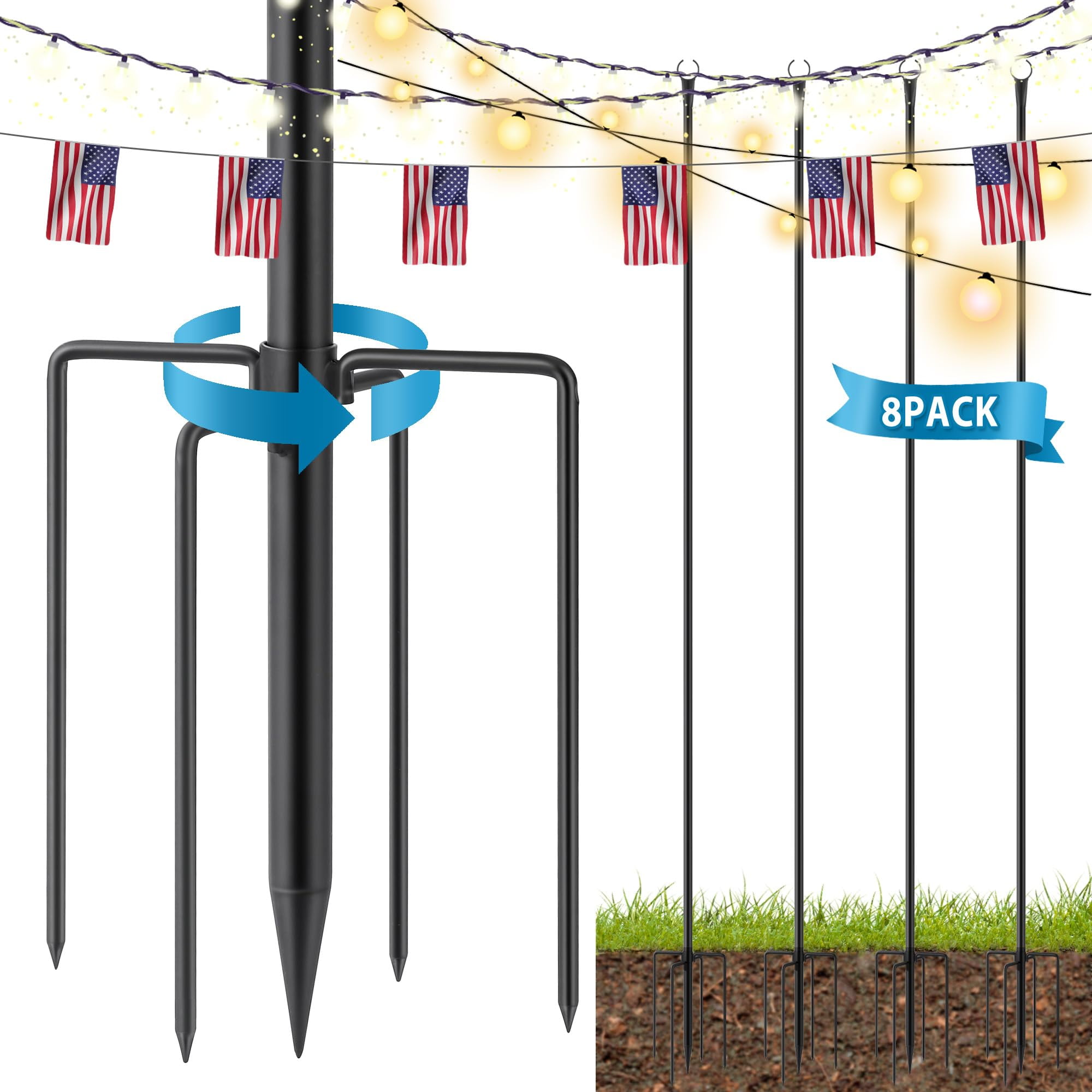 Luku 10Ft Metal String Light Poles with Fork,Outdoor Post Lights,Pole ...