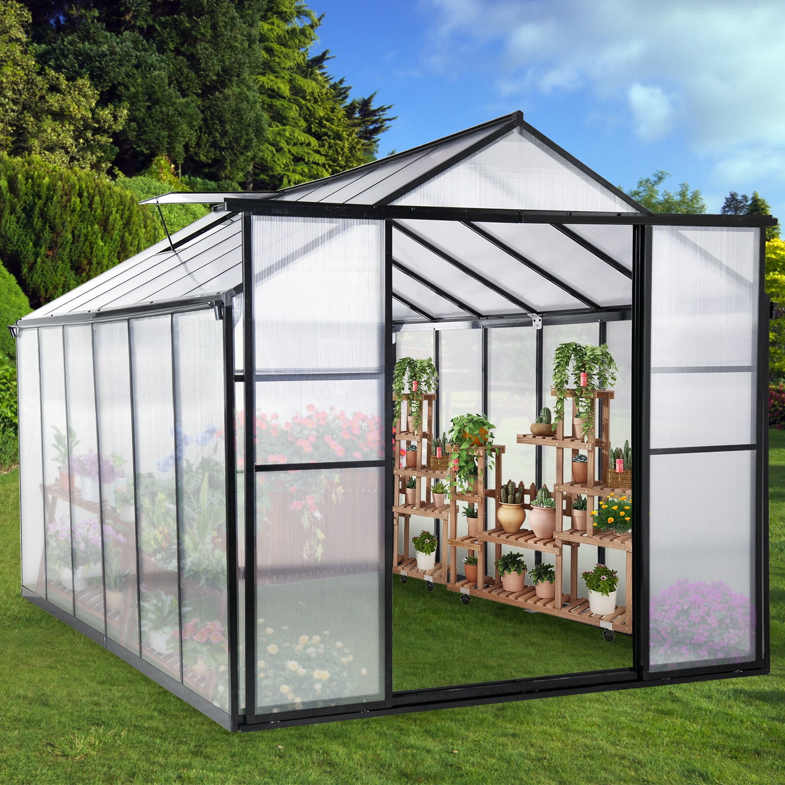 Luku 12*8*7.5FT Outdoors Walk-in Greenhouse with Sliding Door ...