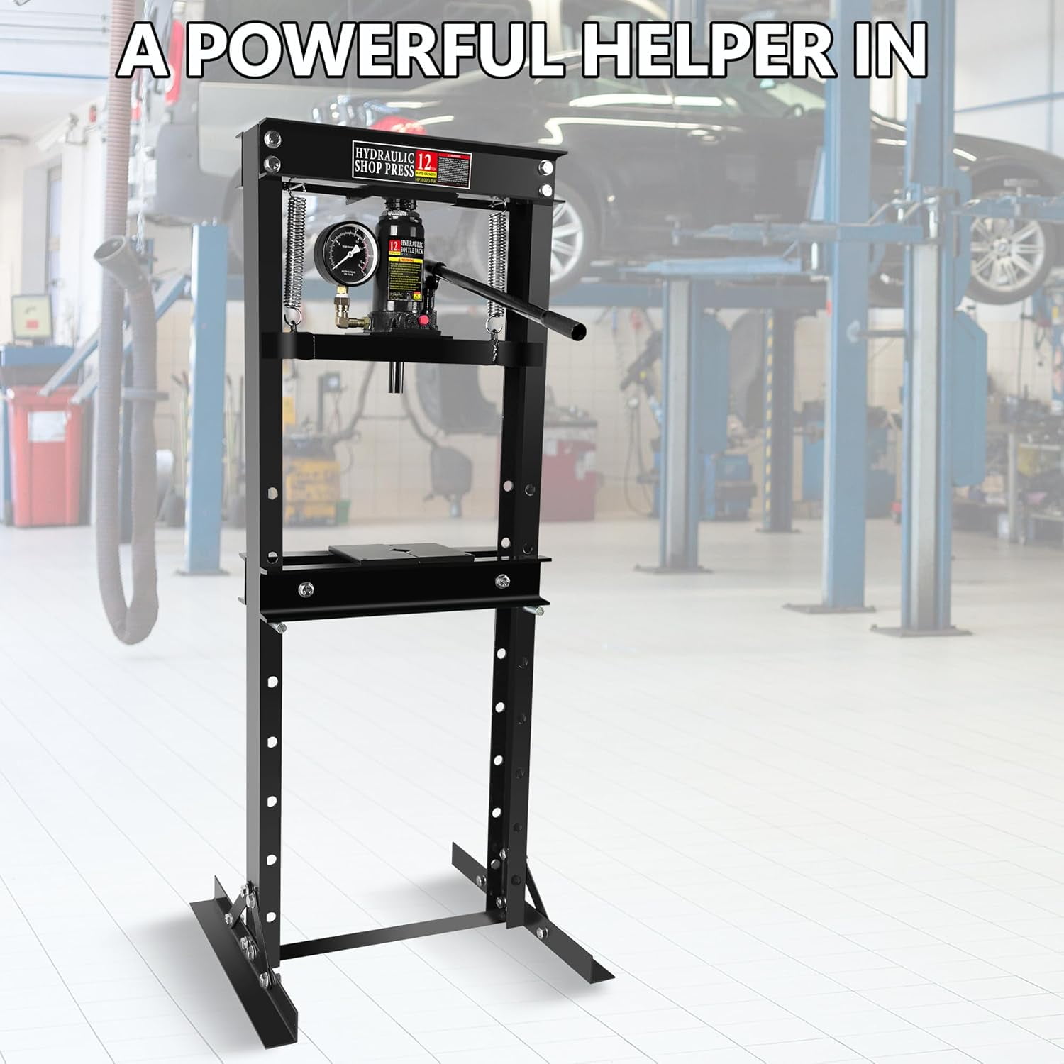 Luku 12 Ton Hydraulic Shop Press - Sturdy Adjustable H-Frame Press for Garage & Metalworking ...