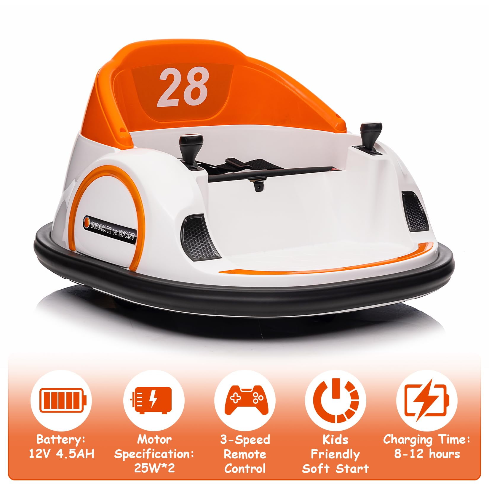 Luku 12V Kids Ride-On Bumper Car with Remote Control, 360° Spin, LED ...