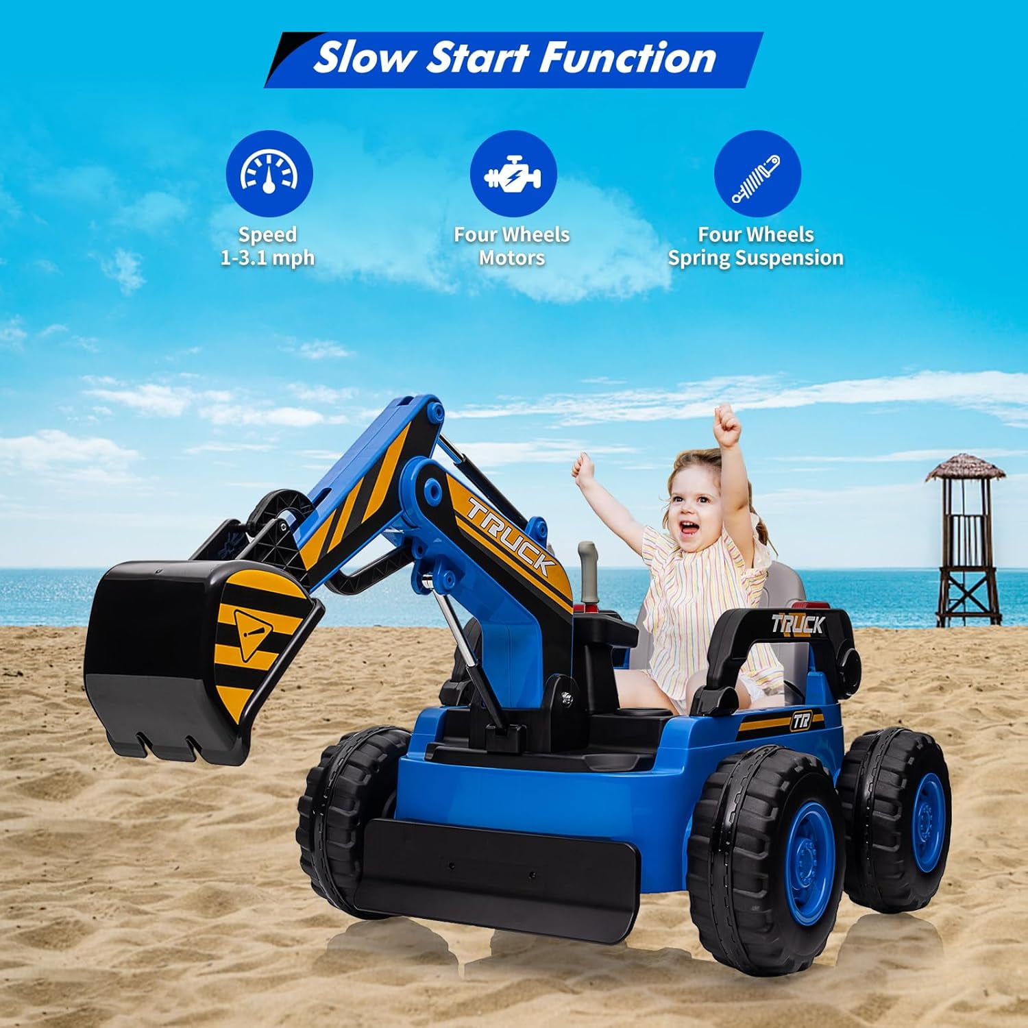 Luku 12V Kids Ride On Excavator Digger Truck with Remote Control ...