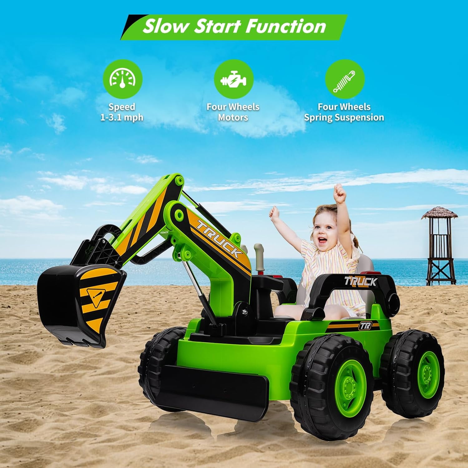 Luku 12V Kids Ride On Excavator Digger Truck with Remote Control ...