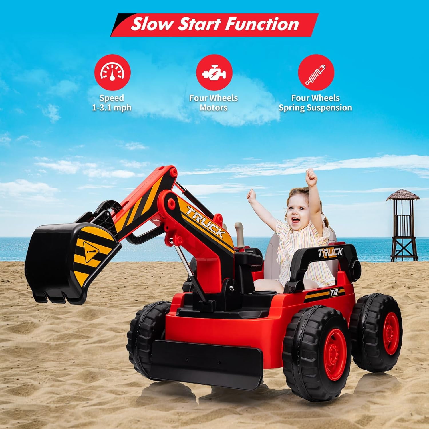 Luku 12V Kids Ride On Excavator Digger Truck with Remote Control ...