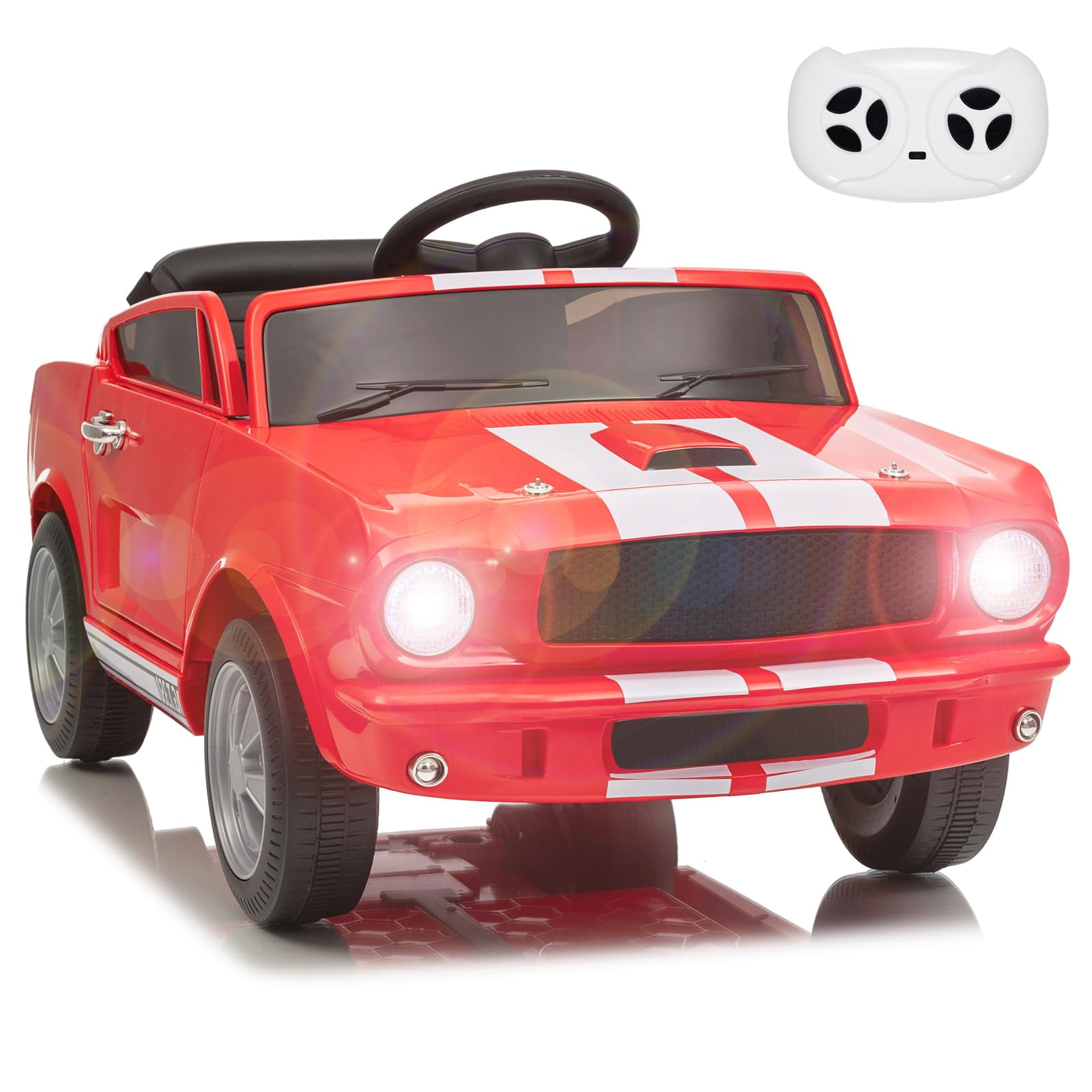 Luku 12V Licensed Shelby GT350 Kids Ride-On Car, Remote Control, Dual 30W Motors, 3-Speed, LED ...