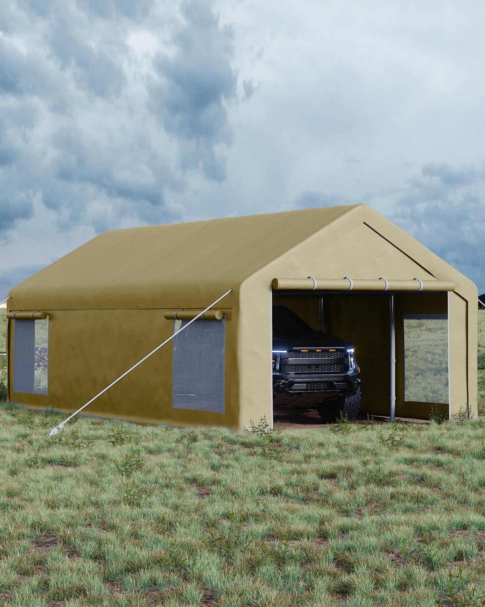 Luku 13x25 Ft Carport with 10 Sandbags, Car Port with 220g PE Tarp, 2 ...