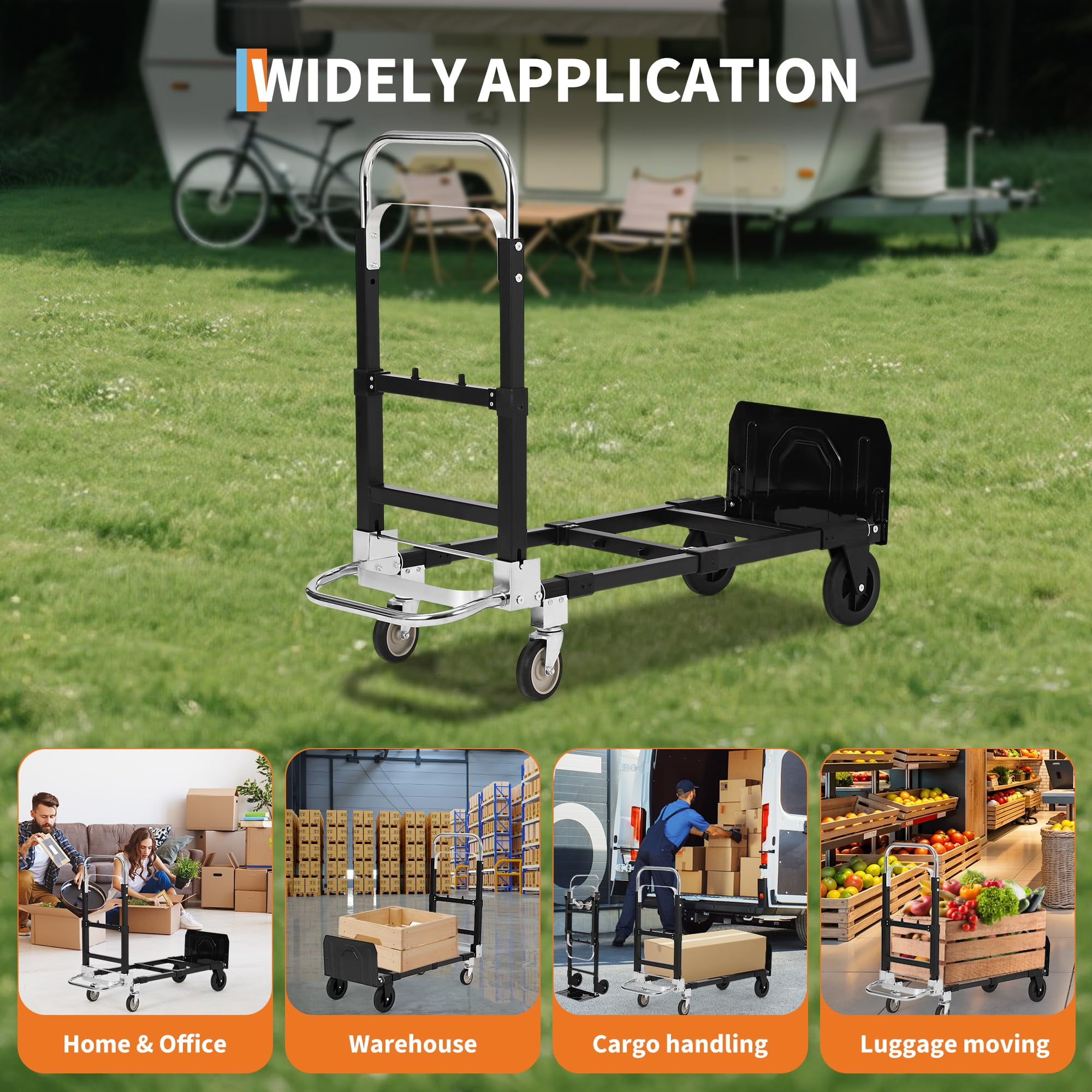 Luku 2-in-1 Convertible Hand Truck Dolly, 220lbs Capacity Folding Cart with Wheels & Elastic ...