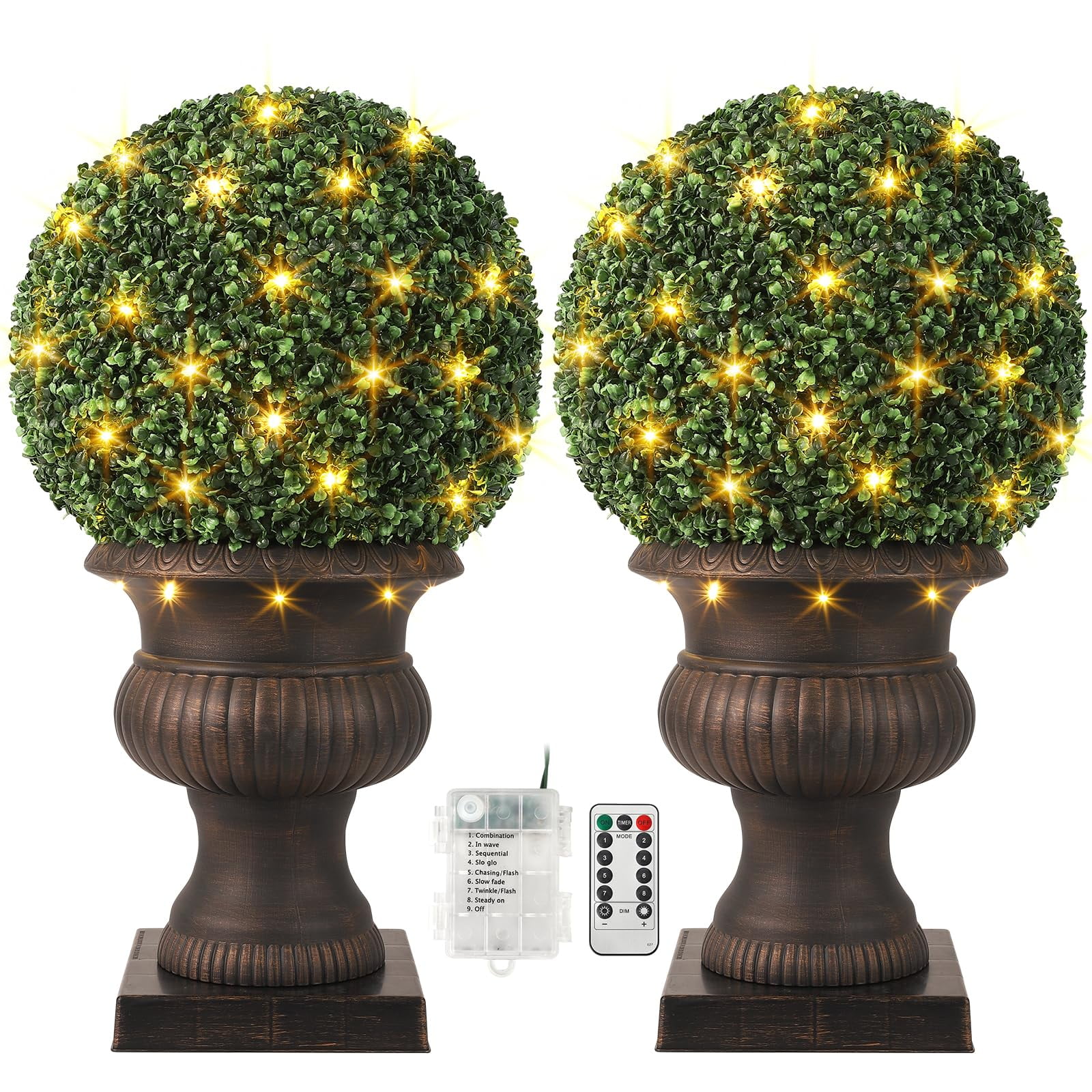 Luku 20” Artificial Plant Topiary Ball - Pre-Lit with Dynamic Lighting ...