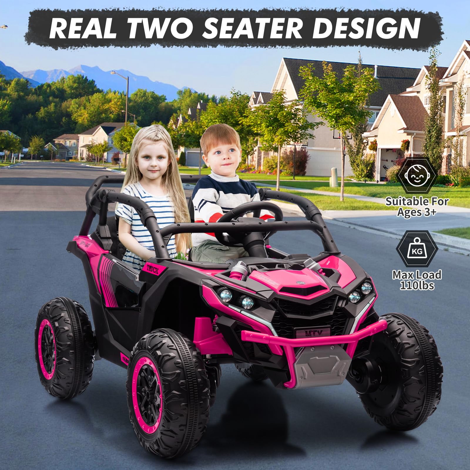 Luku 24V 2-Seater 4WD Kids Ride-On UTV, Parent Remote Control, 4 Shock ...