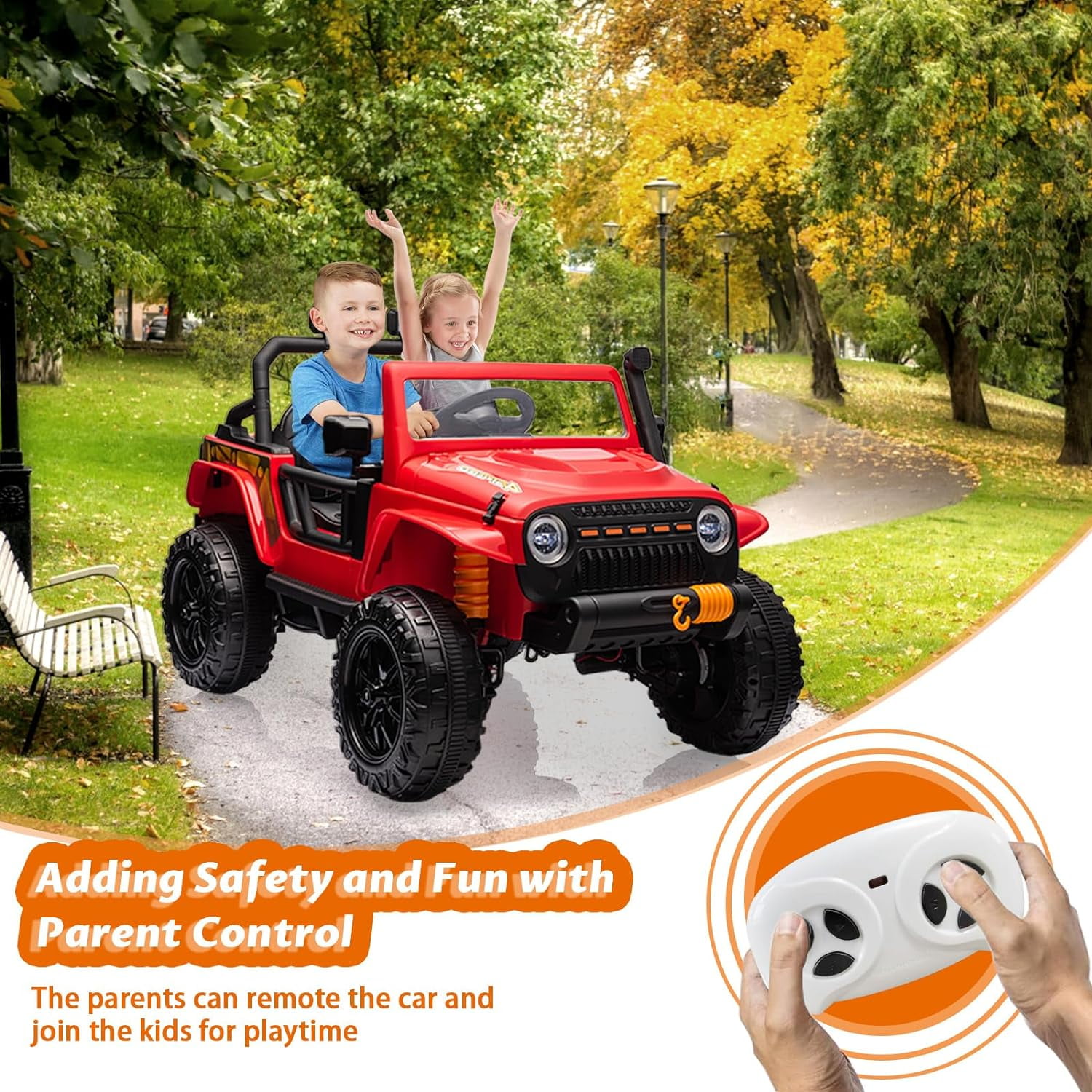 Luku 24V Ride On Car for Kids, 2 Seater Electric Truck with 4x45W ...