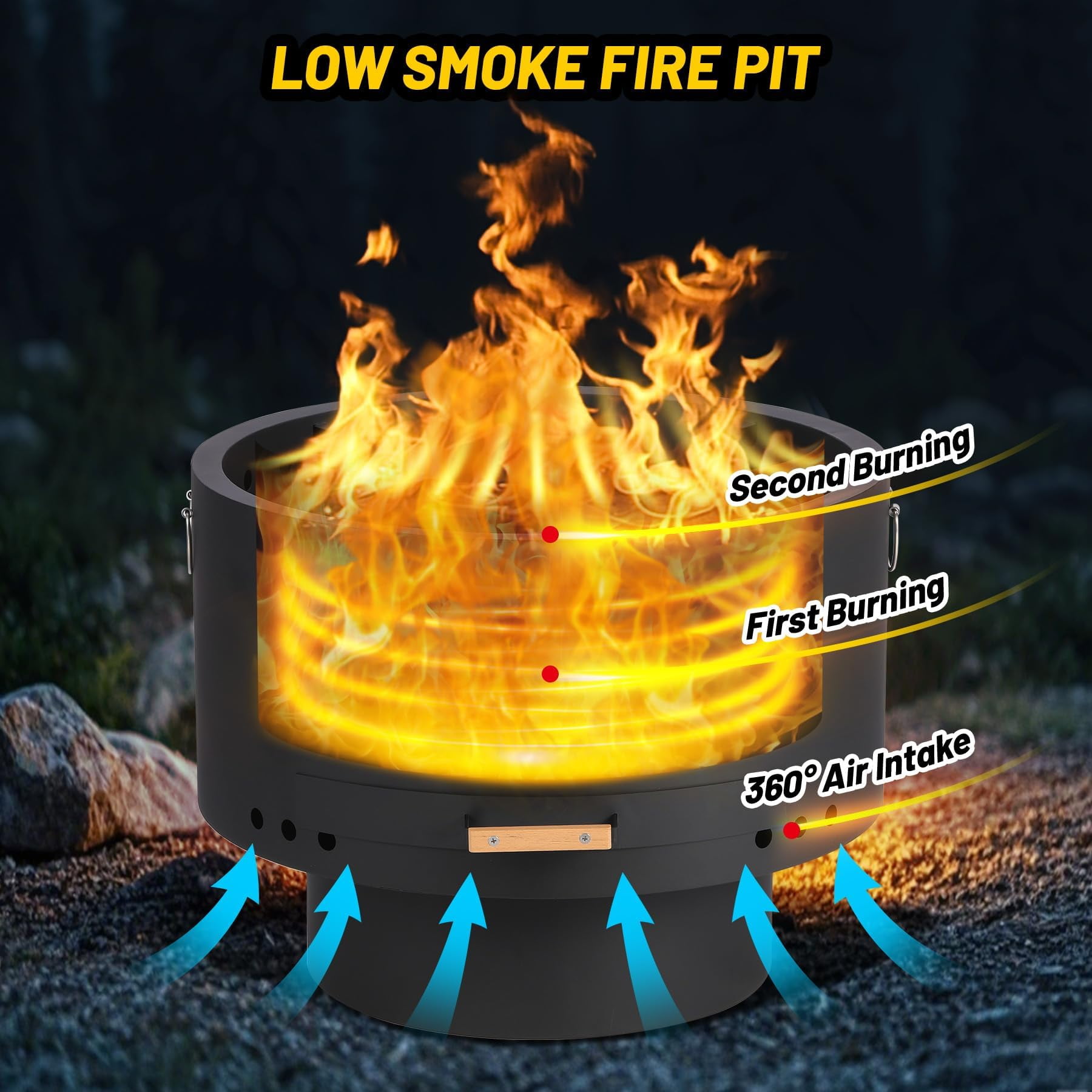 Luku 26" Smokeless Fire Pit Table, Portable Carbon Steel Firepit with ...