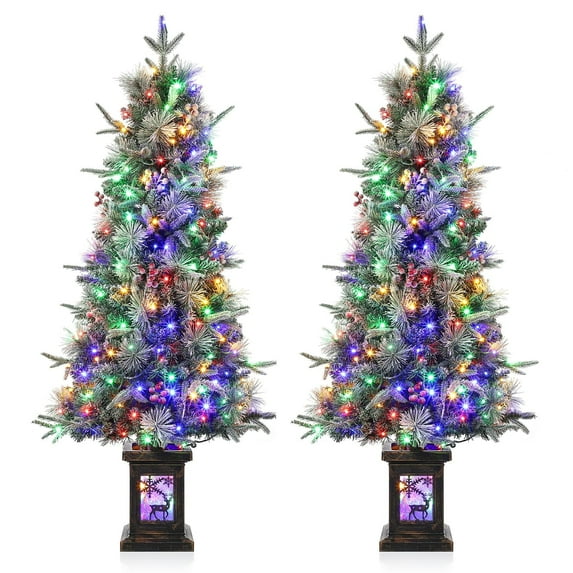 Luku 3/4.5 FT Pre-Lit Christmas Tree, Snow Flocked Artificial Pine Tree ...