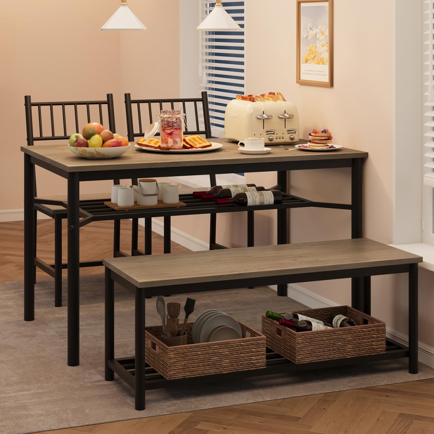 Luku 4-Piece Dining Table Set for 4, Industrial Kitchen Table with 2 ...