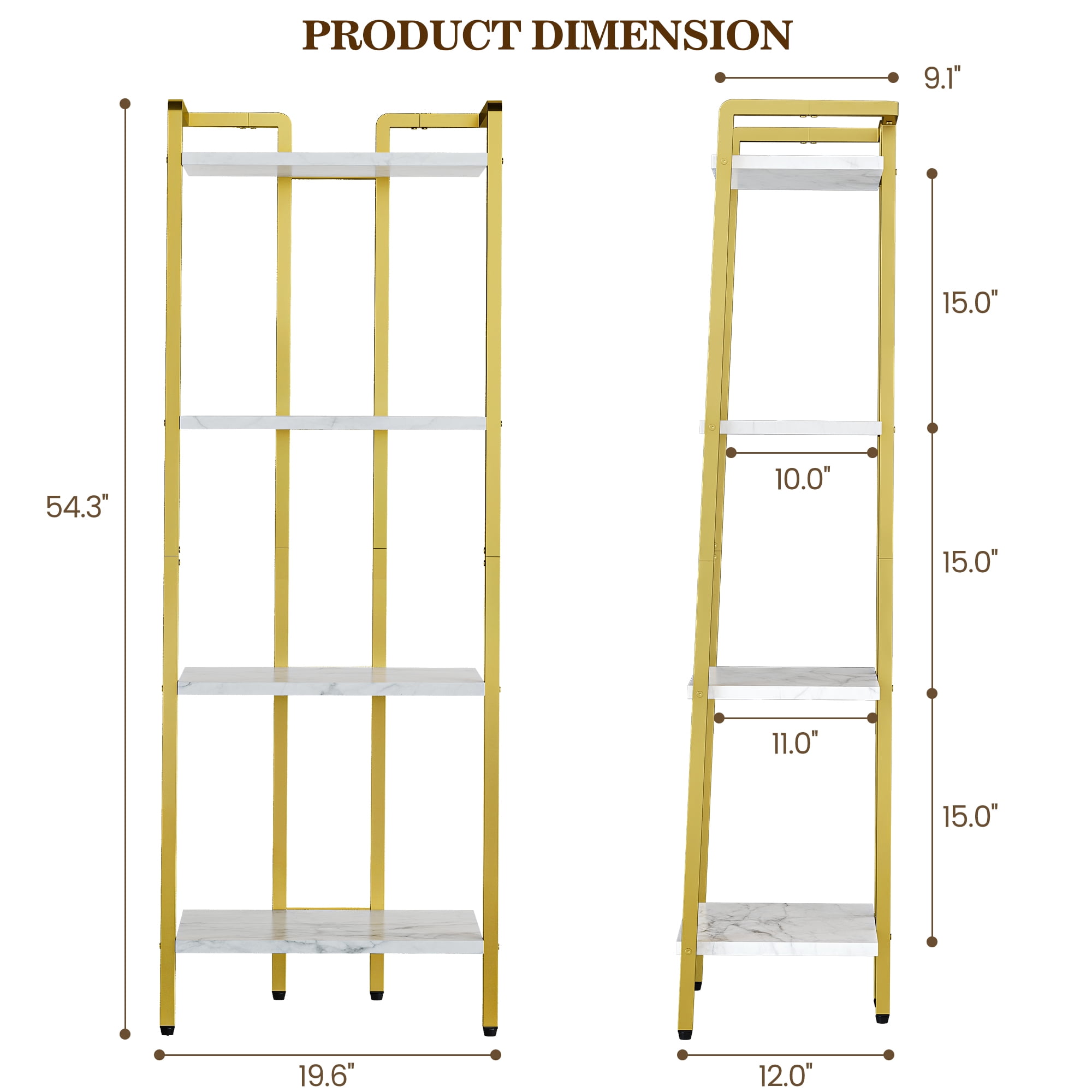 Luku 4 Tier Free Standing Gold Book Ladder Shelf, Flower Stand Plant Rack for Living Room, Home ...