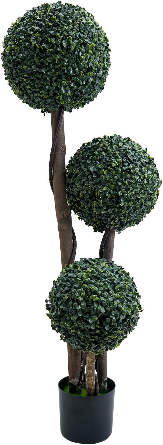 Luku 45 Inch Artificial Boxwood Topiary Ball Trees, Artificial Triple ...