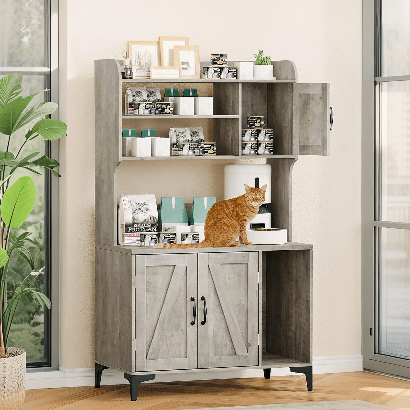 Luku 51.1" Tall Multi-Purpose Cat Litter Box Cabinet, Enclosed Cat ...