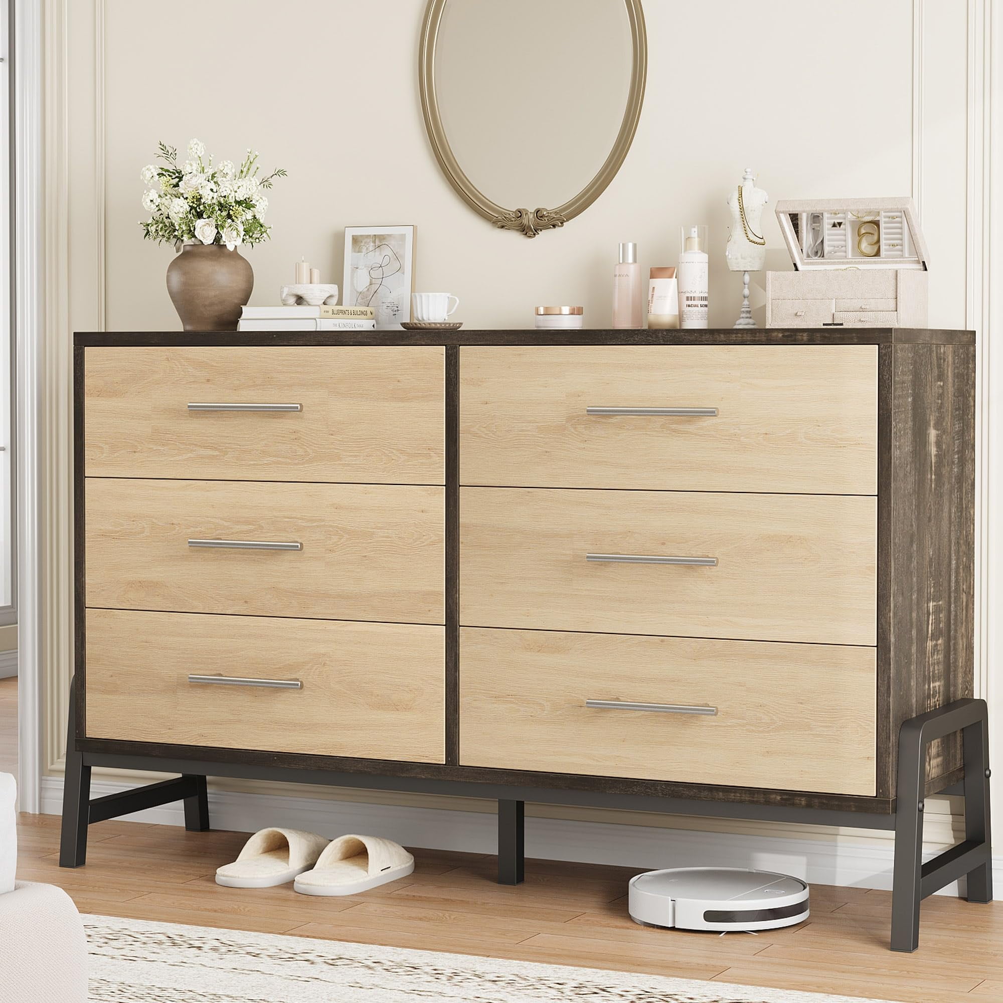 Luku 52 Inch Wide Bedroom Dresser with Six Drawers for Ample Storage ...