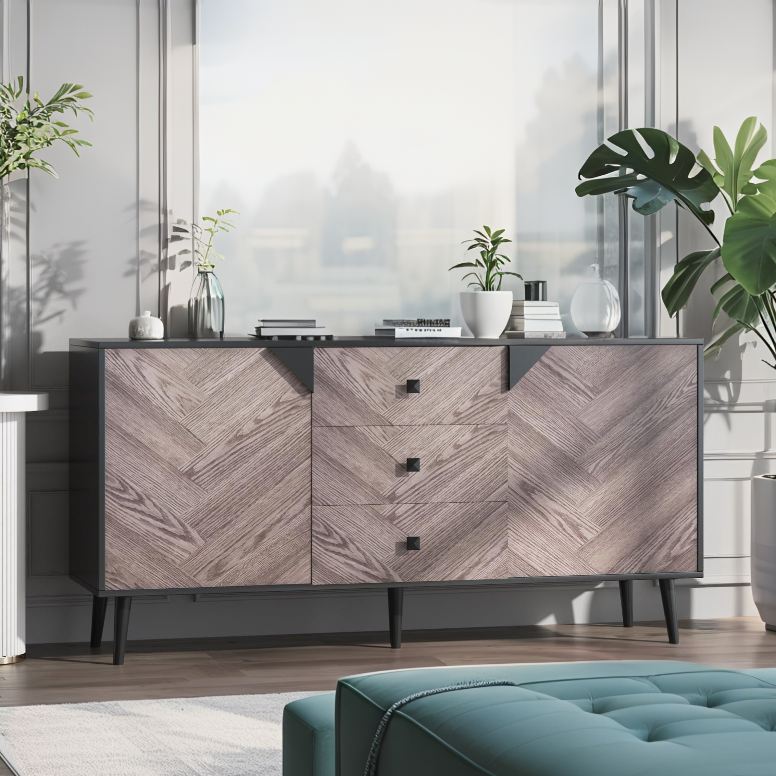Luku 55" Modern 3 Drawer Storage Cabinet with Adjustable Shelf ...
