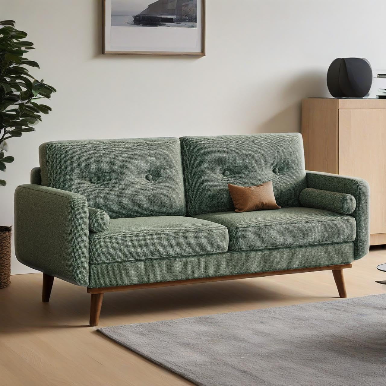Luku 65 Inch Modern Green Loveseat Sofa, Linen Upholstered 2 Seater ...