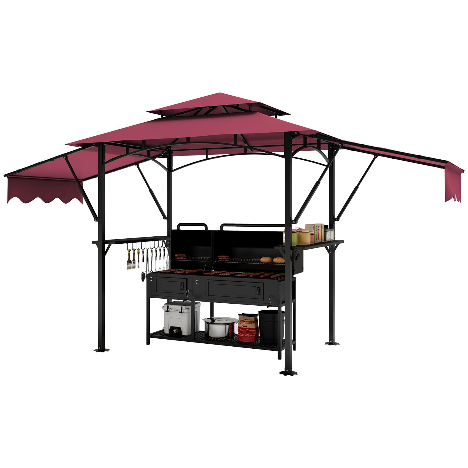 Luku 8x5ft Grill Gazebo Canopy with Double Roof, LED Lights, Two 3 ...