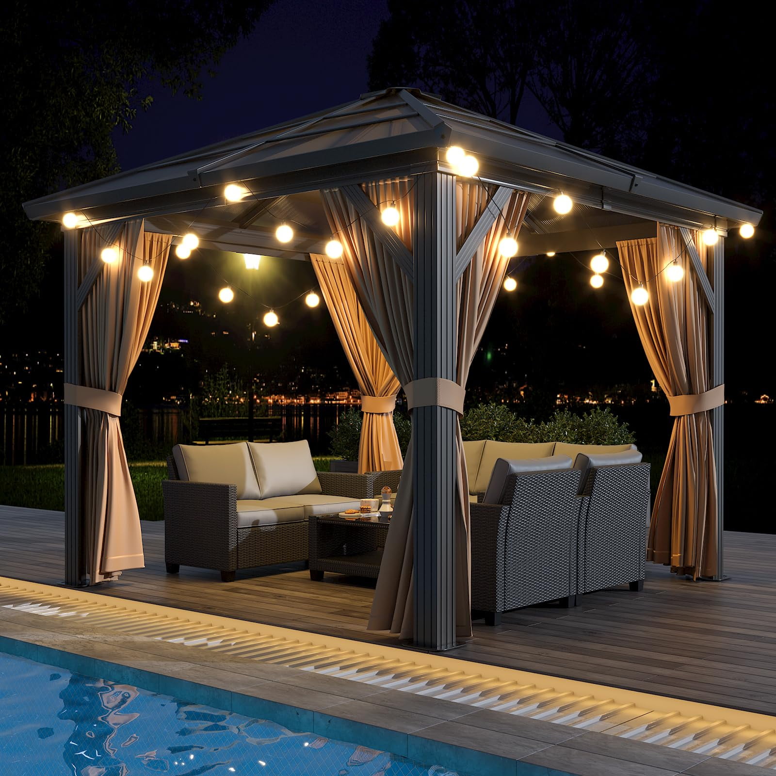 Luku Aluminum Frame Outdoor Canopy, Weatherproof PVC Roof, Permanent ...
