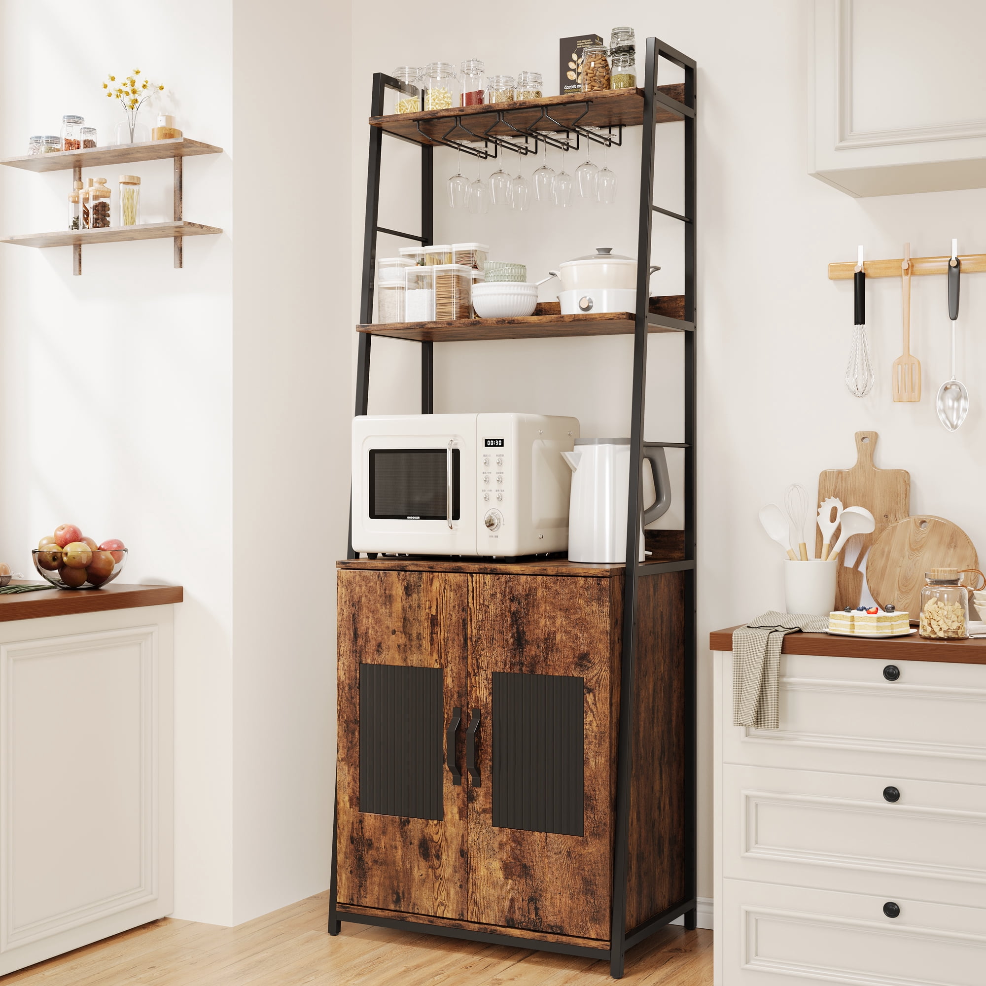 Luku Bakers Rack with Cabinet 5 Tier Microwave Stand 70.8" Tall Bar ...