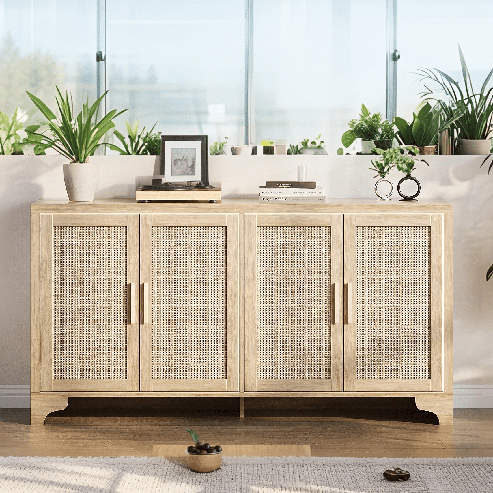Luku Boho Natural Rattan TV Stand for TVs Up to 70”, Farmhouse Media ...
