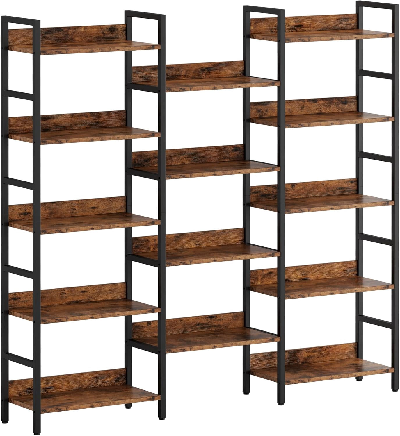 Luku Bookcases and Bookshelves Triple Wide 5 Tiers Industrial Bookshelf ...