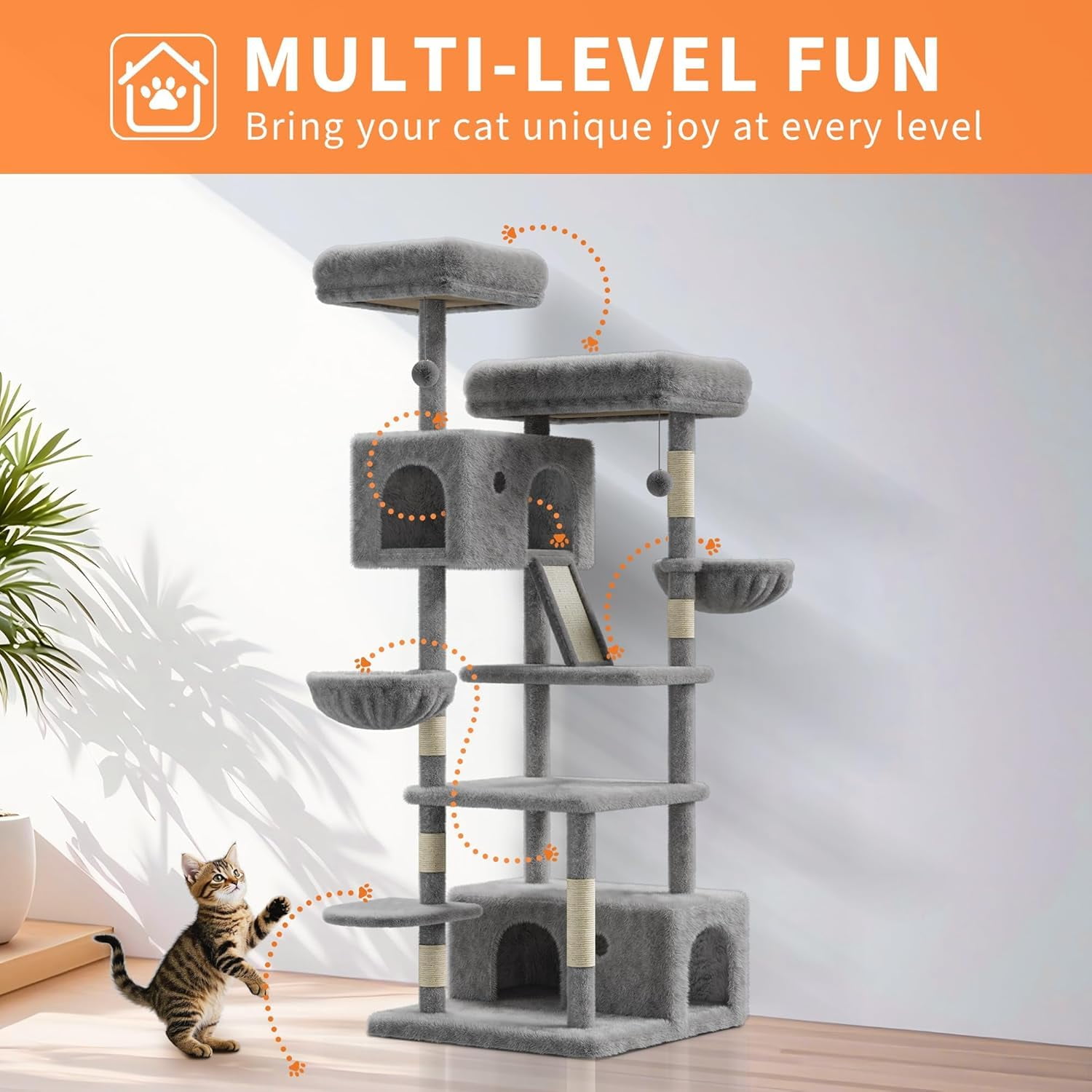Luku Cat Tree Tower for Large Cats 20 Lbs+ Heavy Duty Tall 66 in Indoor ...