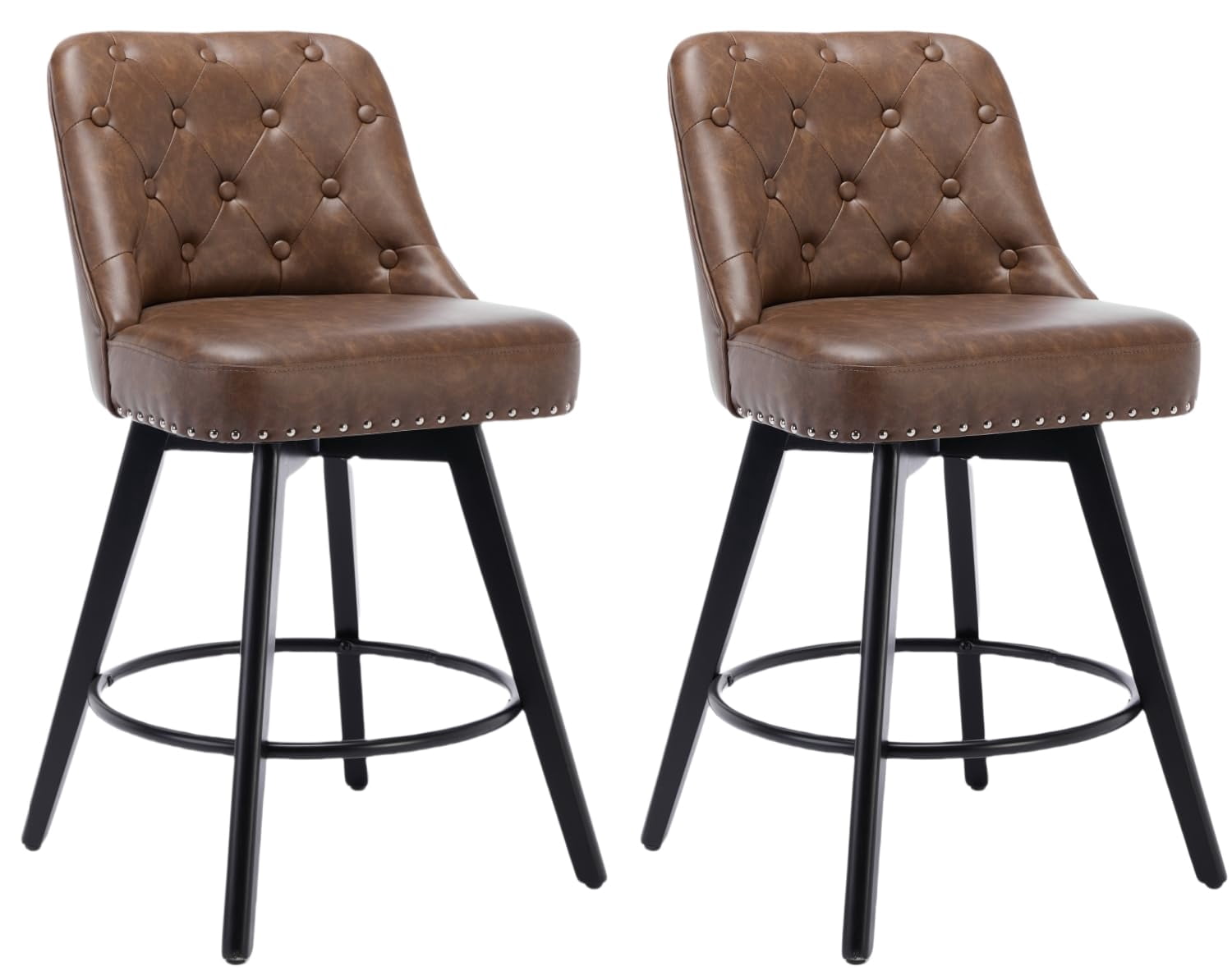 Luku Chic 26" Swivel Bar Stools, Set of 2, Button Tufted, Wood Legs ...