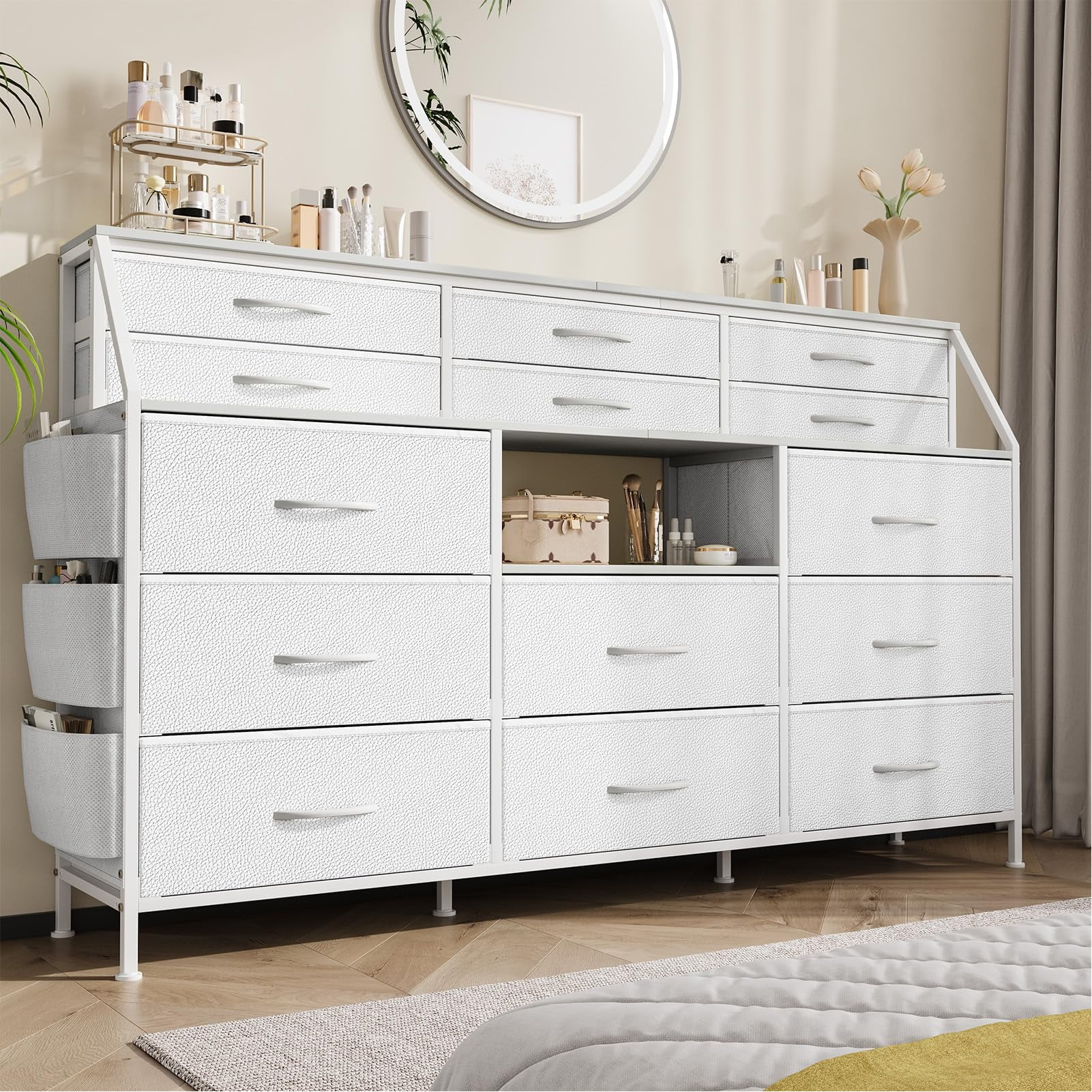 Luku Dresser for Bedroom with 14 Drawers, 55" W Dresser with Side ...
