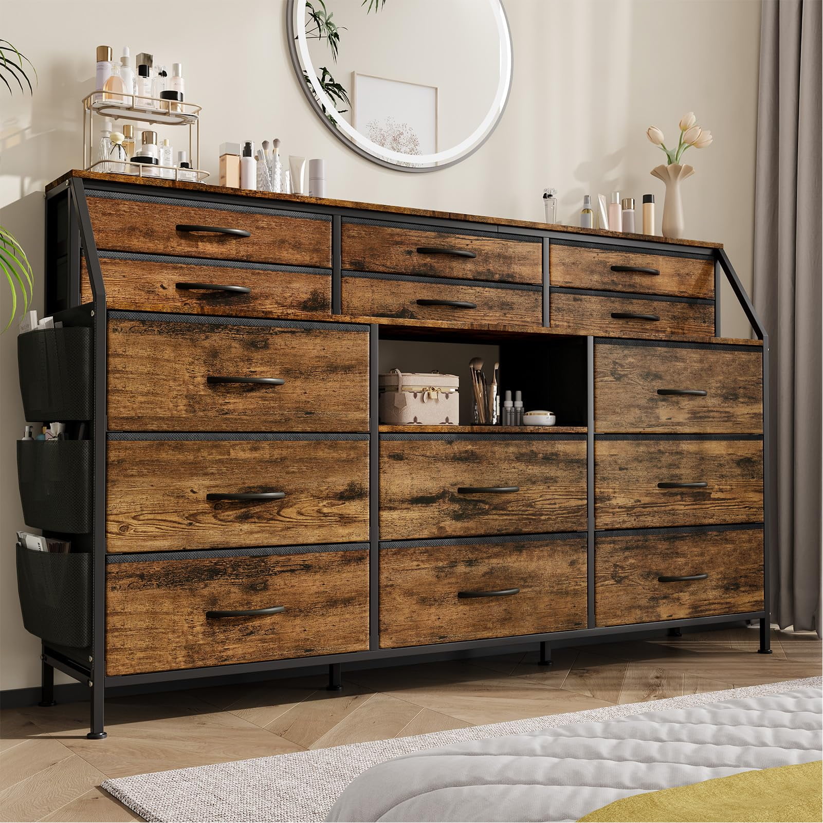 Luku Dresser for Bedroom with 14 Drawers, 55" W Dresser with Side ...