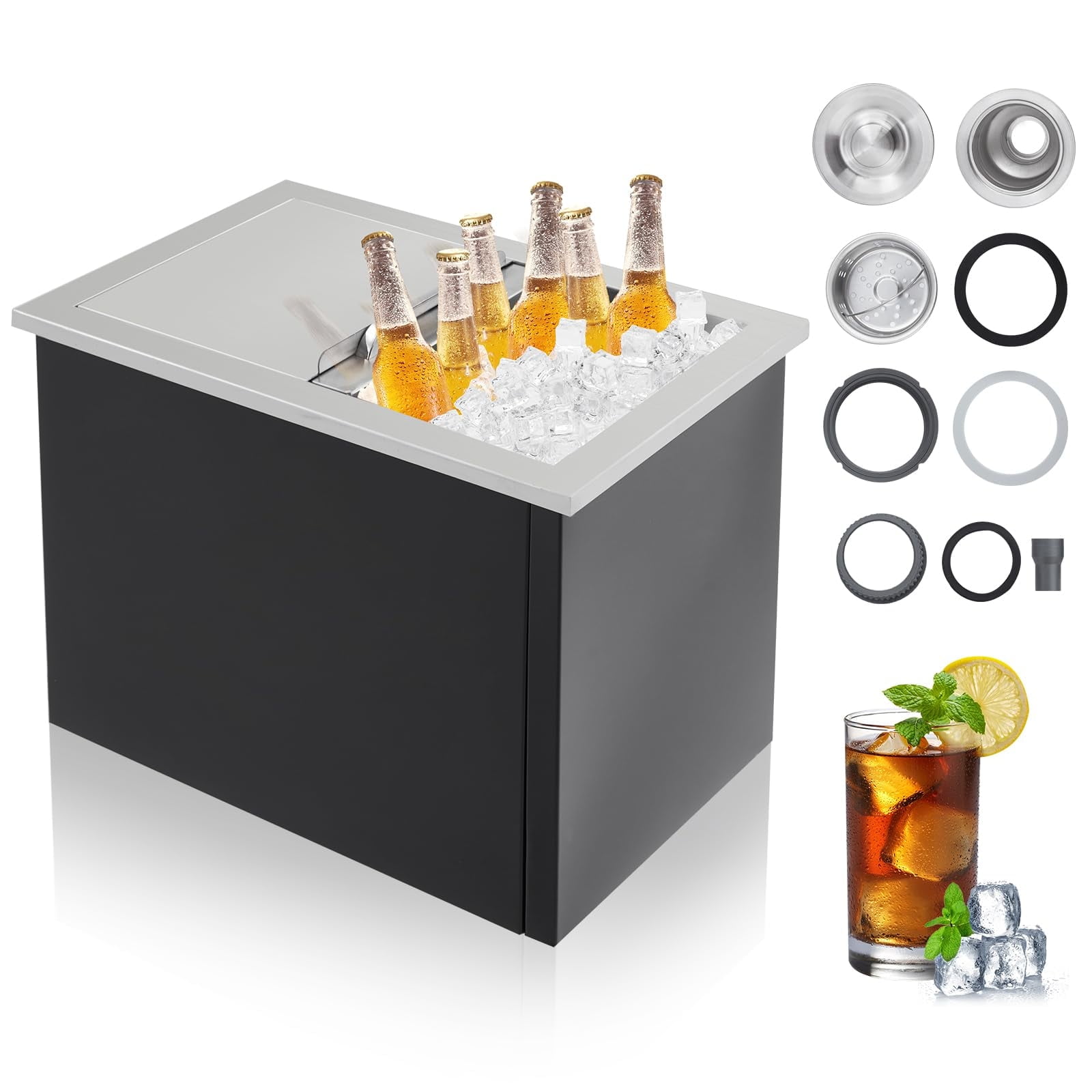 Luku Drop-In Stainless Steel Ice Chest with Cover, Commercial Ice Bin ...